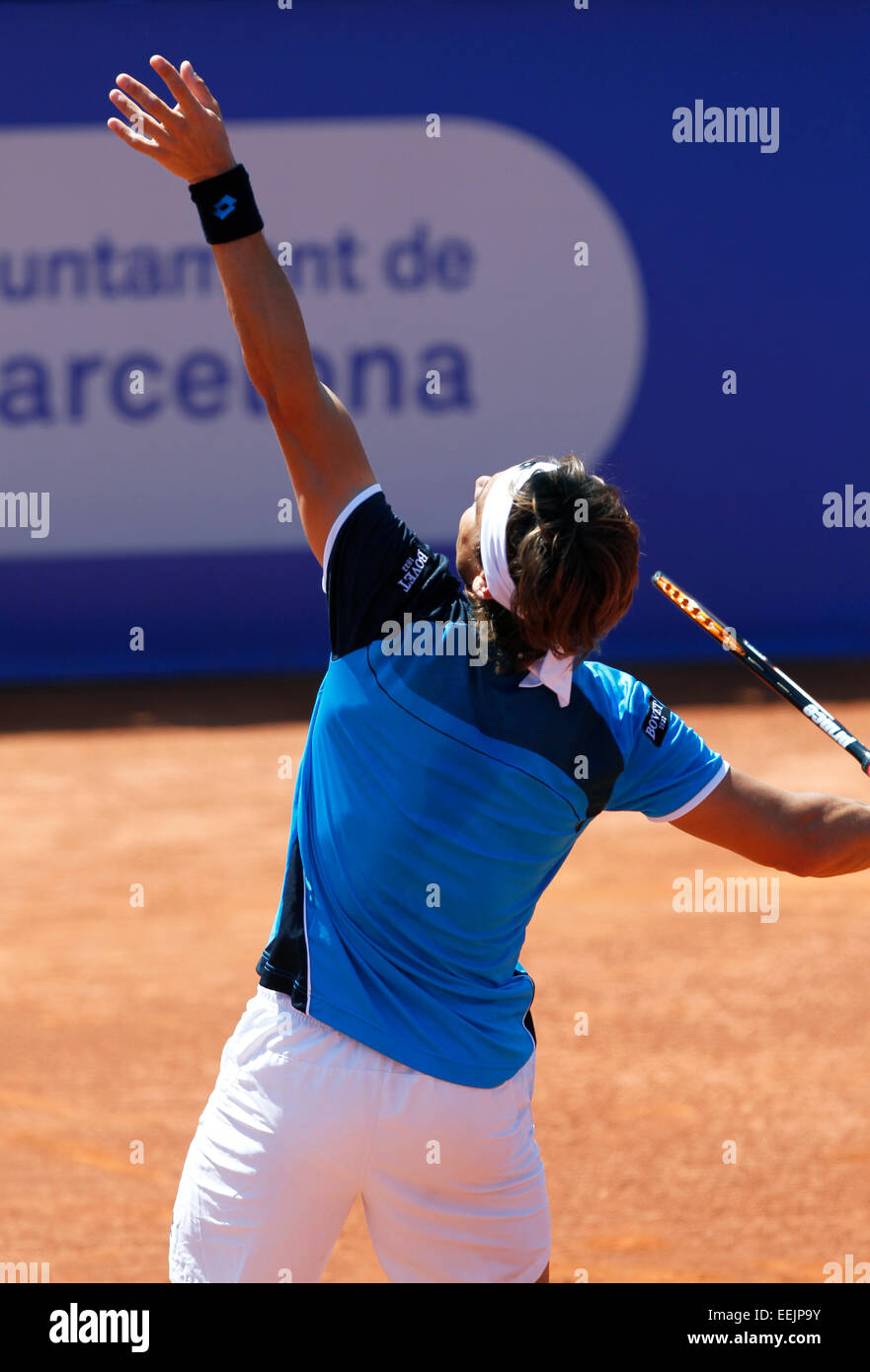 Spanish tennis player David Ferrer playing at the Banc Sabadell ATP ...