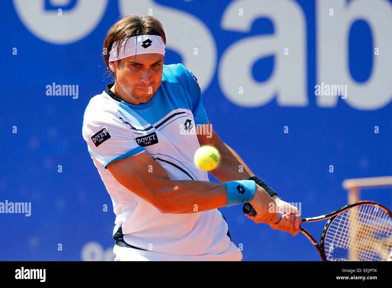 Spanish tennis player David Ferrer playing at the Banc Sabadell ATP ...