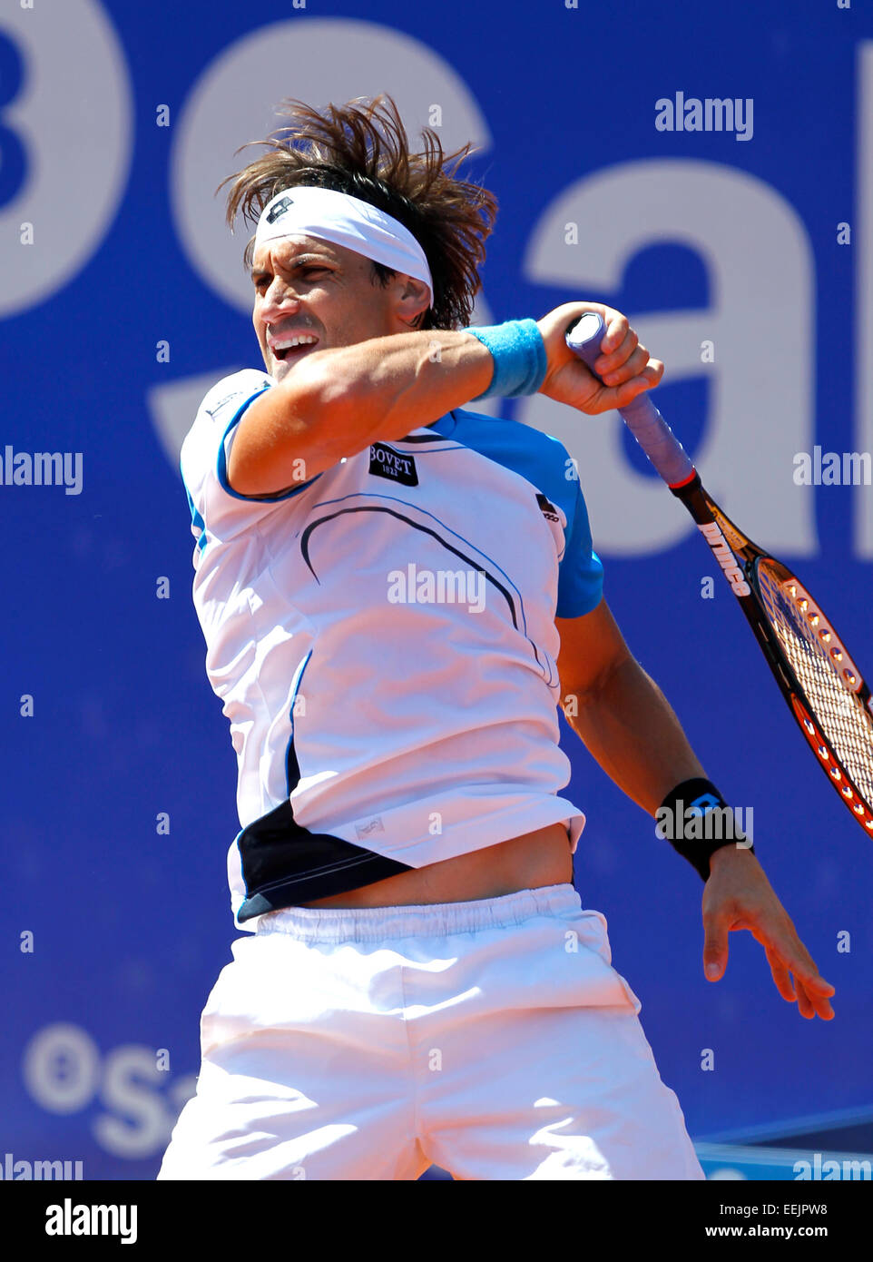 Spanish tennis player David Ferrer playing at the Banc Sabadell ATP ...