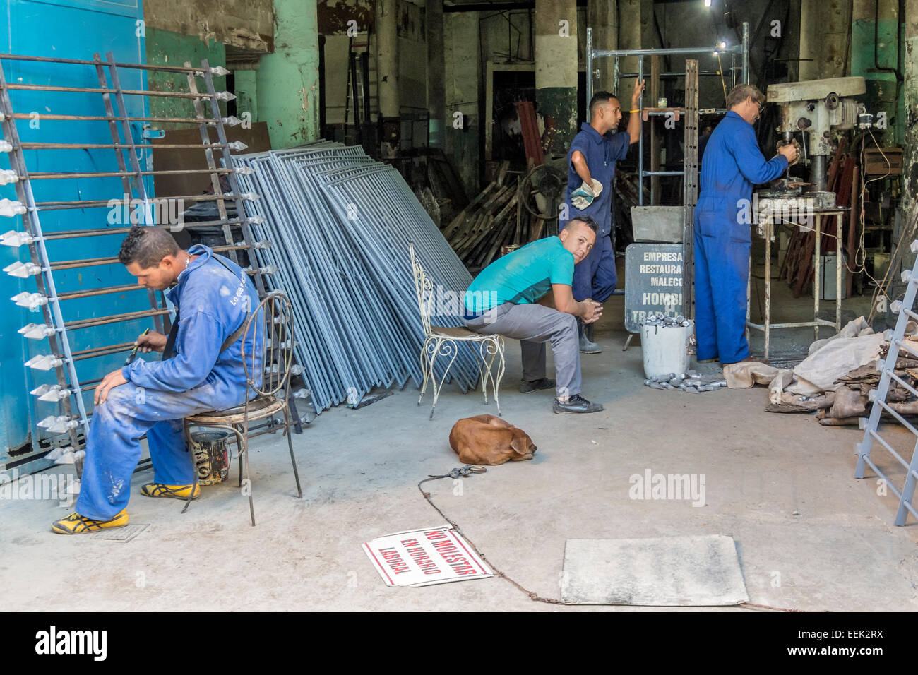 Metal workshop making fence panels and gates, Havana, Cuba Stock Photo ...