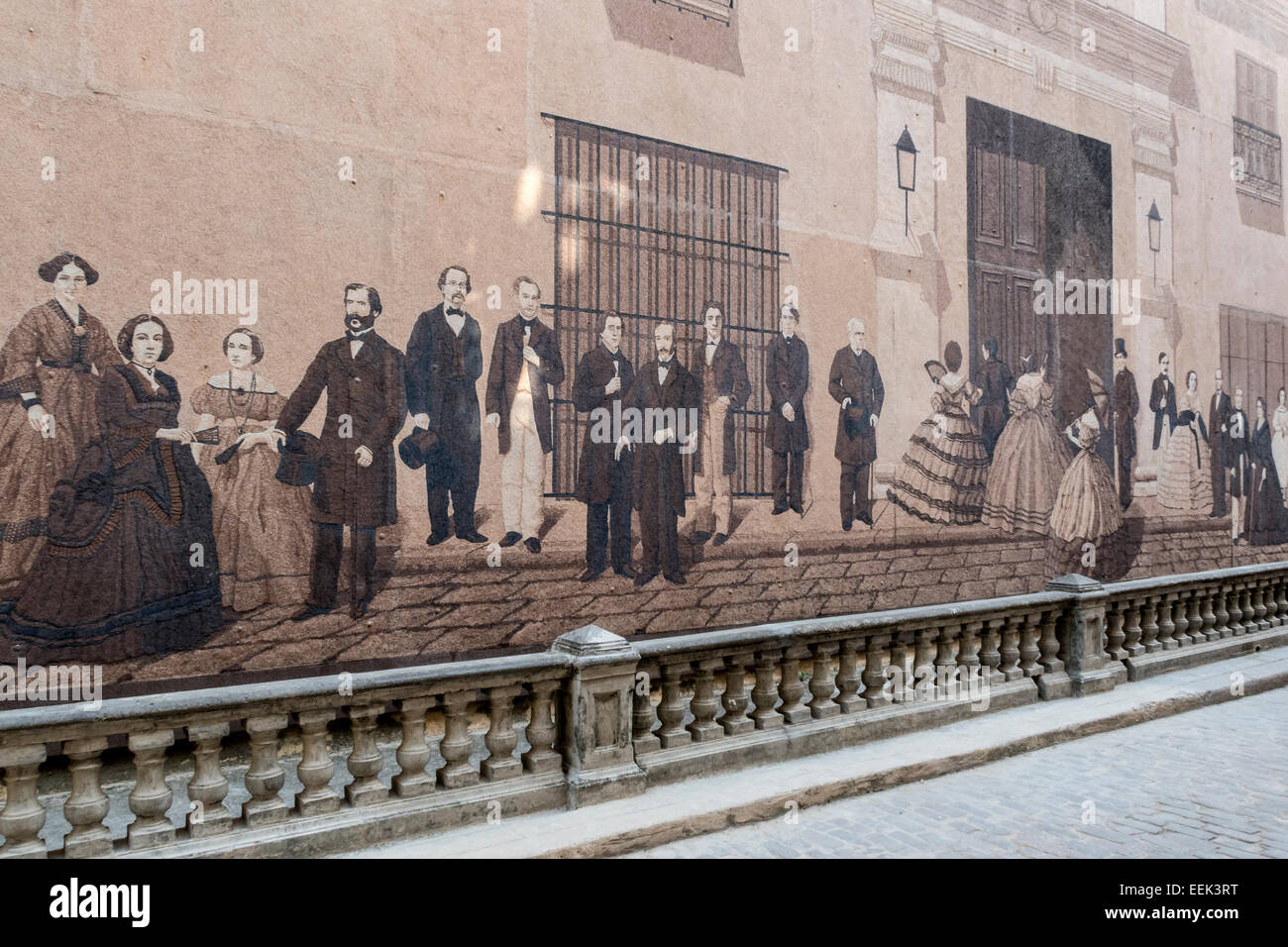 A mural in depicting life in colonial Havana with many of it's famous ...