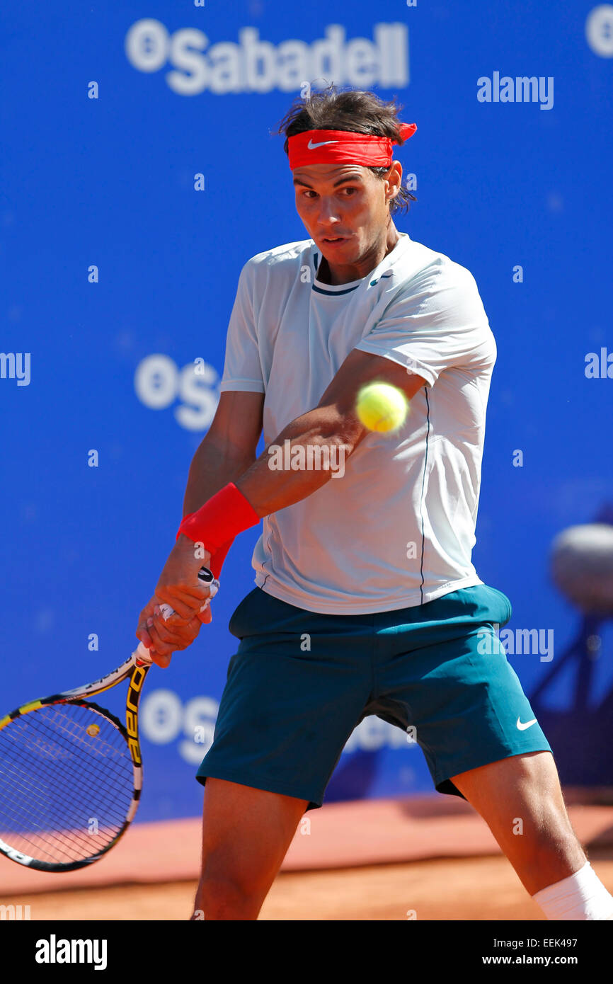 Spanish tennis player Rafael Nadal playing at the Banc Sabadell ATP ...