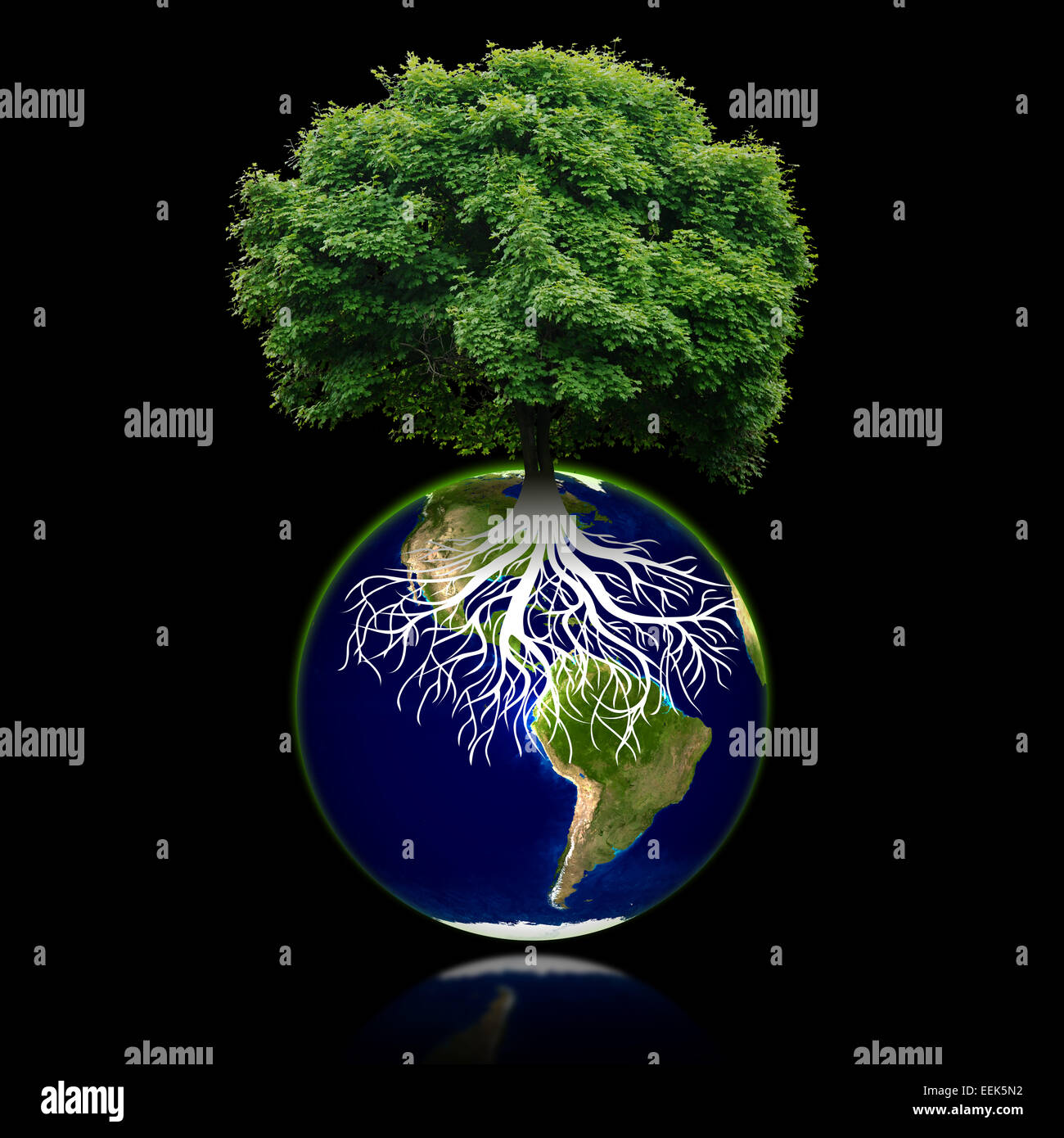 Small eco planet with tree and roots on it. Green Earth concept Stock ...
