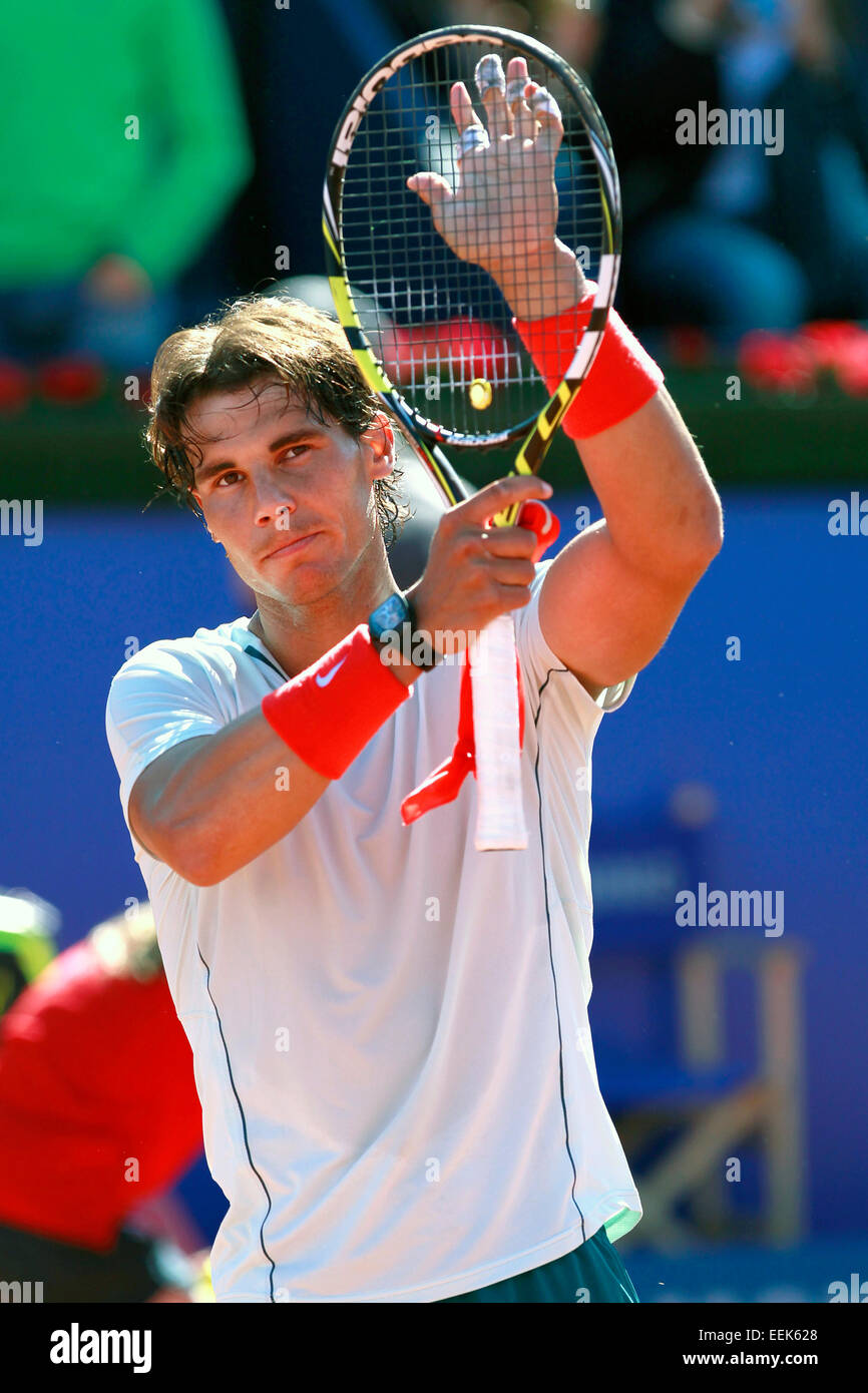 Spanish tennis player Rafael Nadal celebrating win at the Banc Sabadell ...