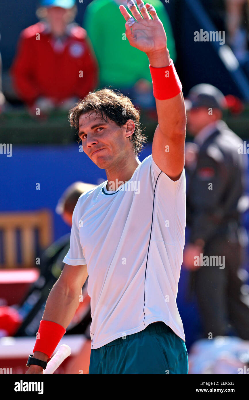 Spanish tennis player Rafael Nadal celebrating win at the Banc Sabadell ...
