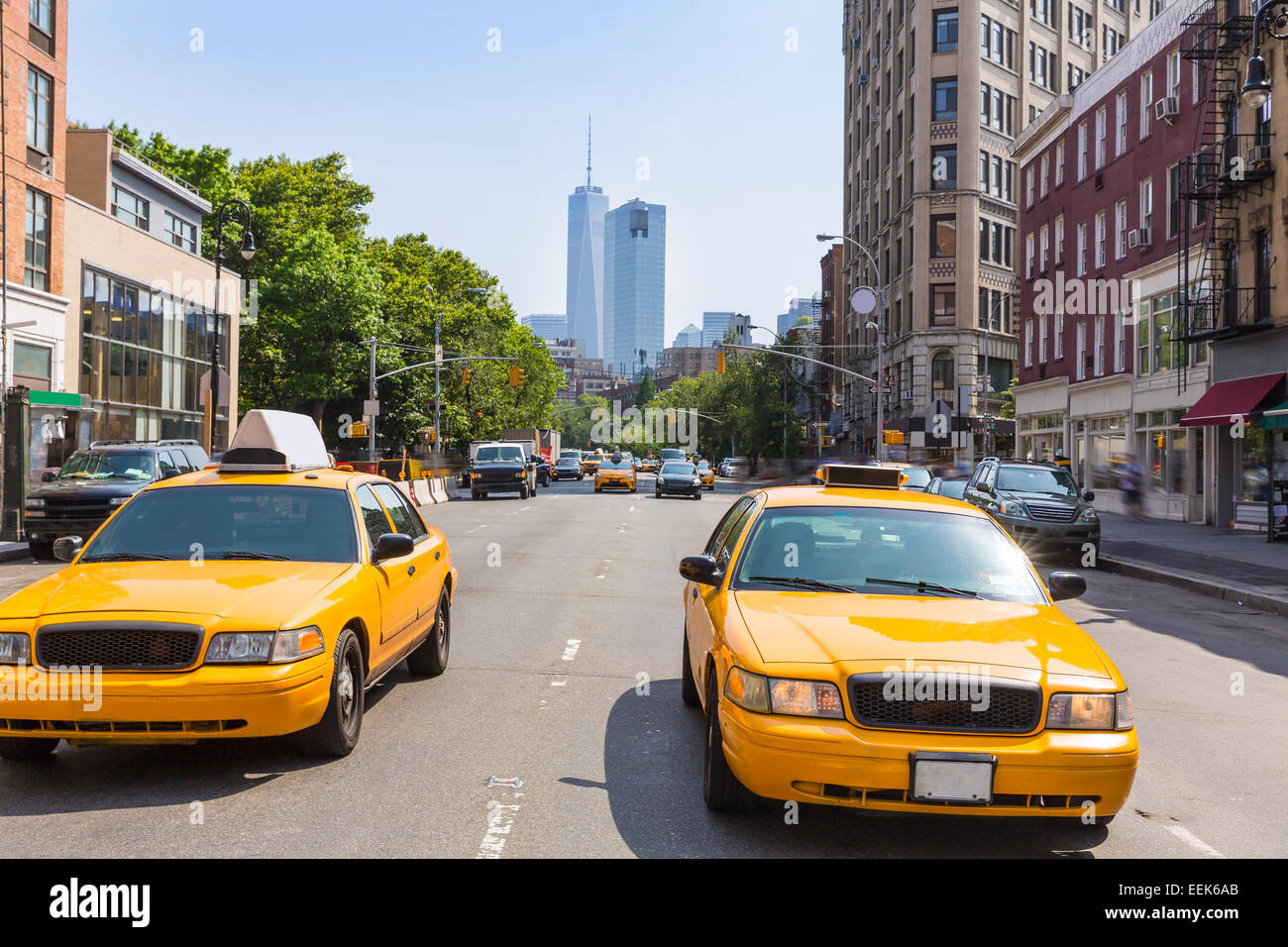 New York West Village in Manhattan yellow cab taxi NYC USA Stock Photo ...