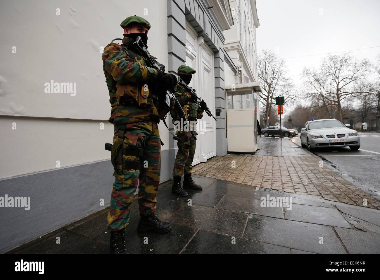 Brussels, Belgium. 19th Jan, 2015. Belgian soldiers patrol the ...
