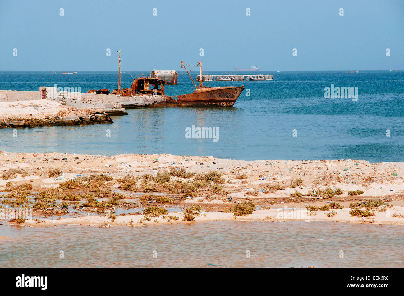 Old ships are left to rot in the sea, Nouadhibou beach, Mauritania ...