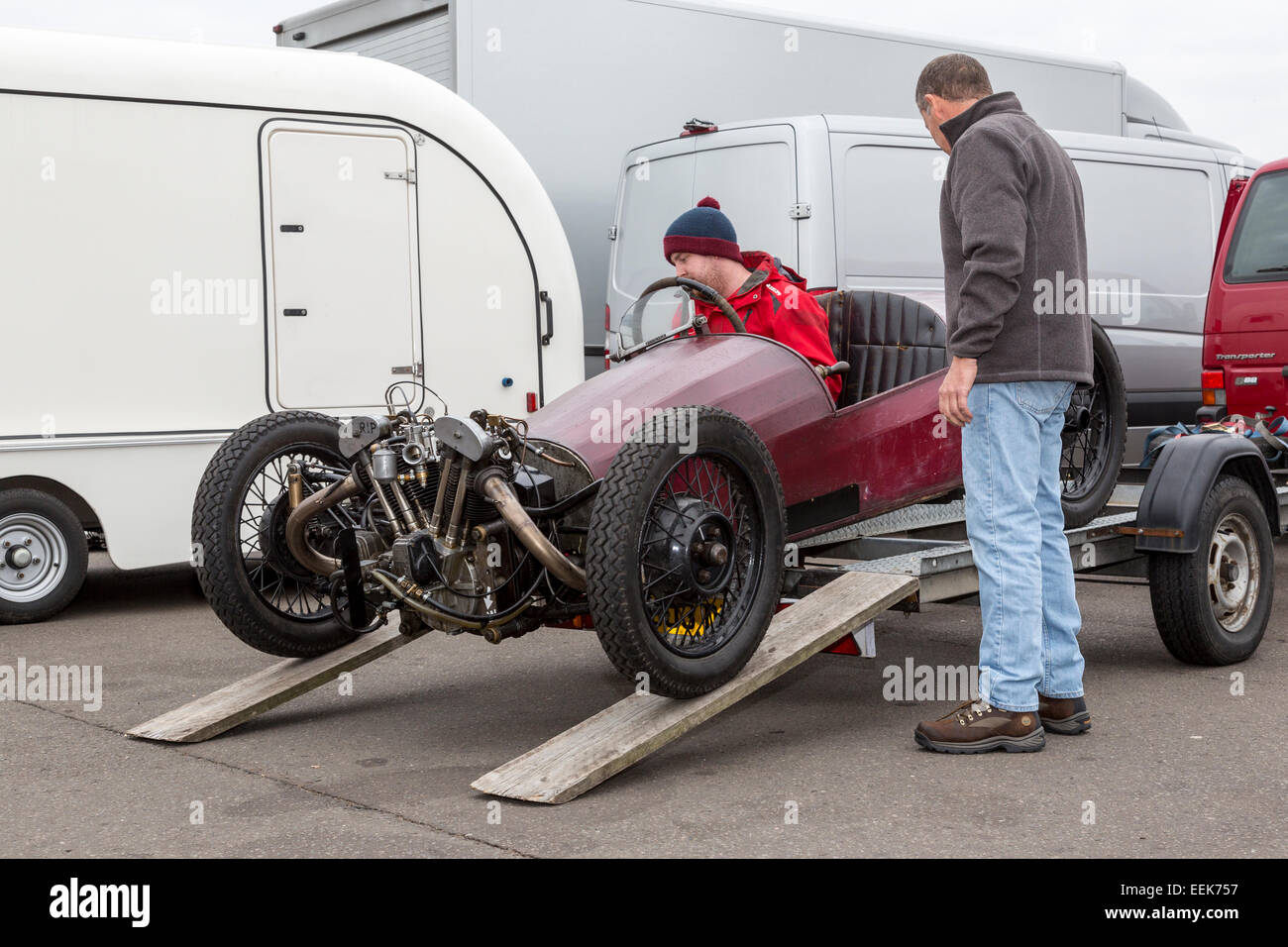 1929 Morgan RIP Special 4 Wheeler is unloaded from it's trailer, 2014 ...