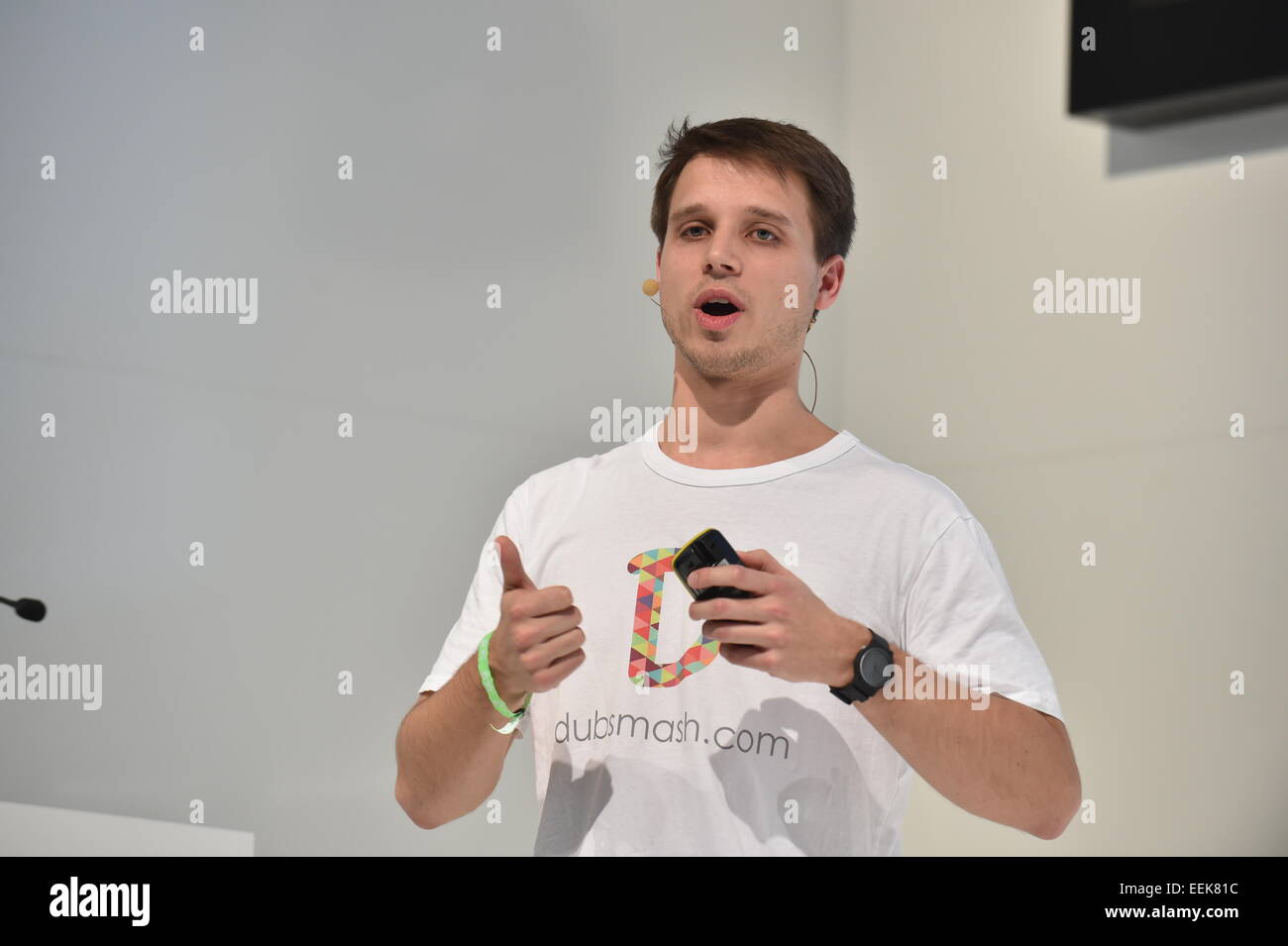 MUNICH/GERMANY - JANUARY 19: Roland Grenke (Dubsmash) gives a live-demo ...
