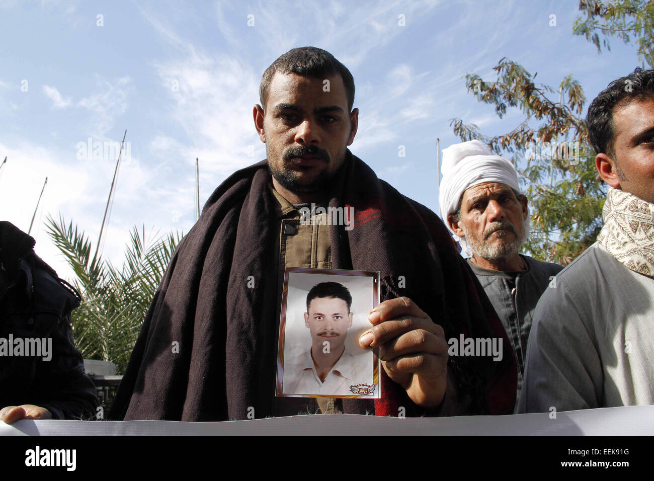 Cairo, Egypt. 19th Jan, 2015. Relatives of kidnapped Egyptian in Libya ...