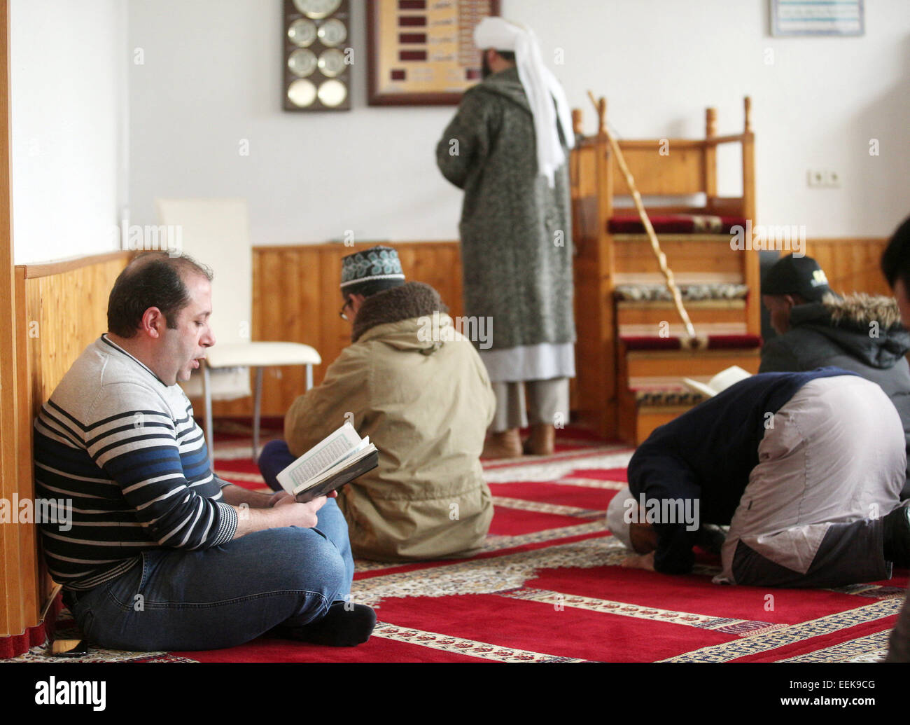 Gera, Germany. 16th Jan, 2015. Muslims of various nationalities pray in ...