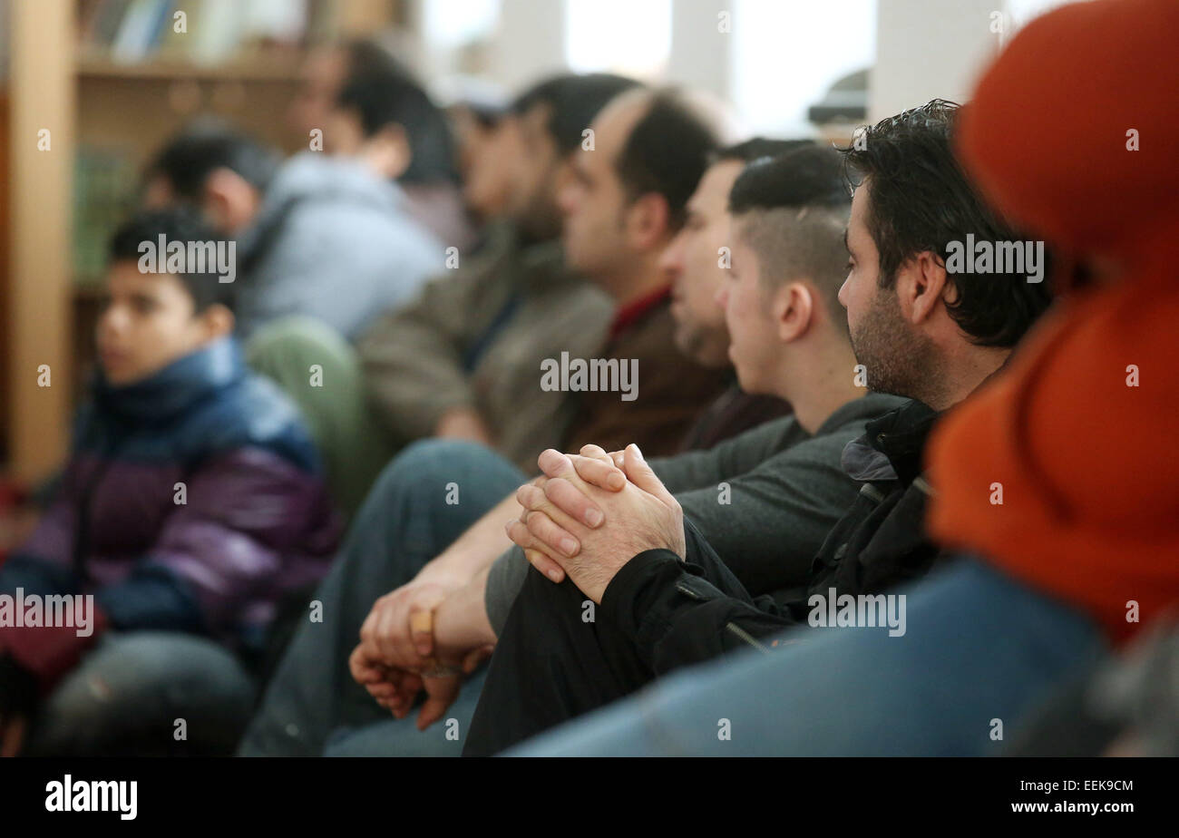 Gera, Germany. 16th Jan, 2015. Muslims of various nationalities pray in ...