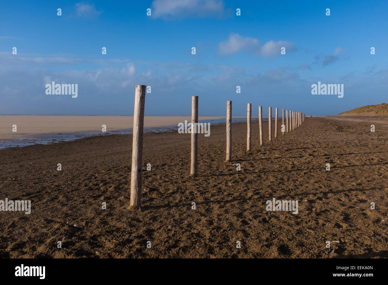 Posts on the beach in St Annes Lancashire. Designed to widen the sand ...