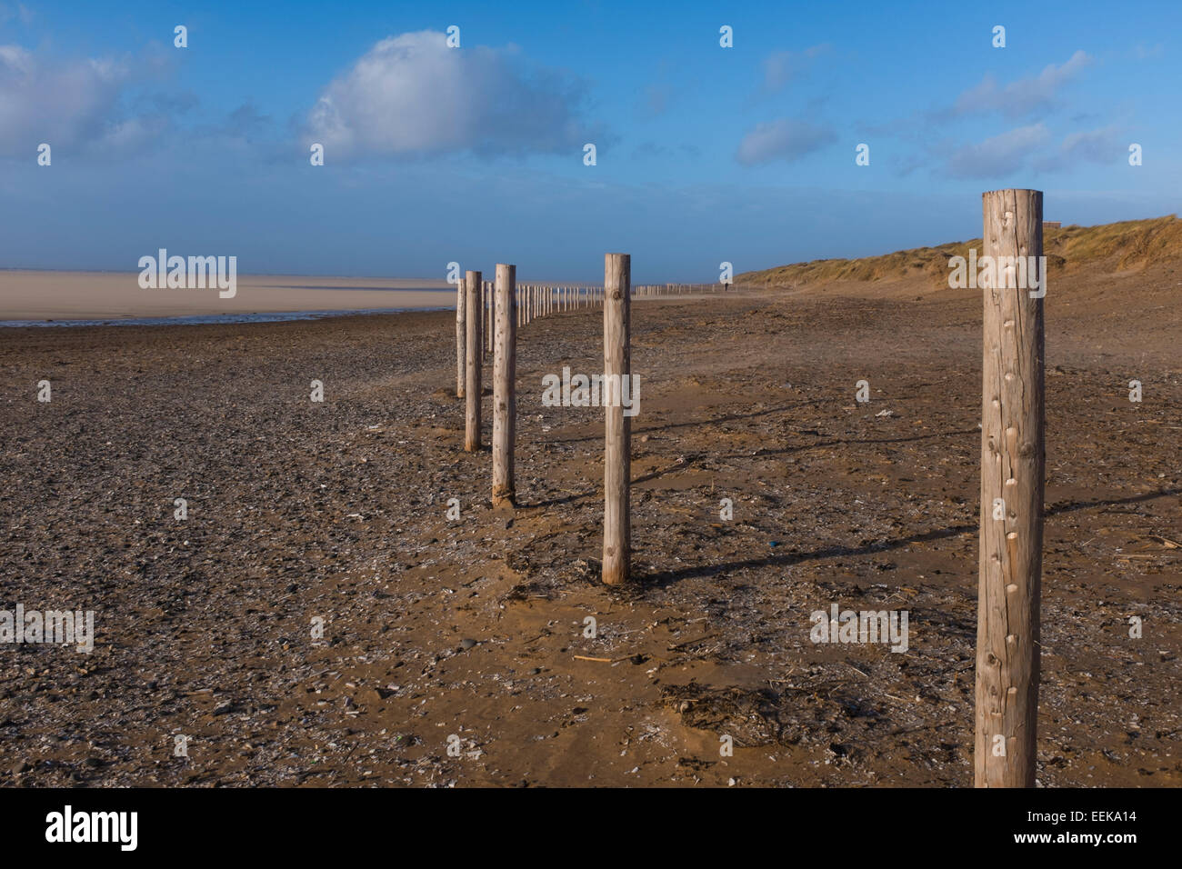 Posts on the beach in St Annes Lancashire. Designed to widen the sand ...