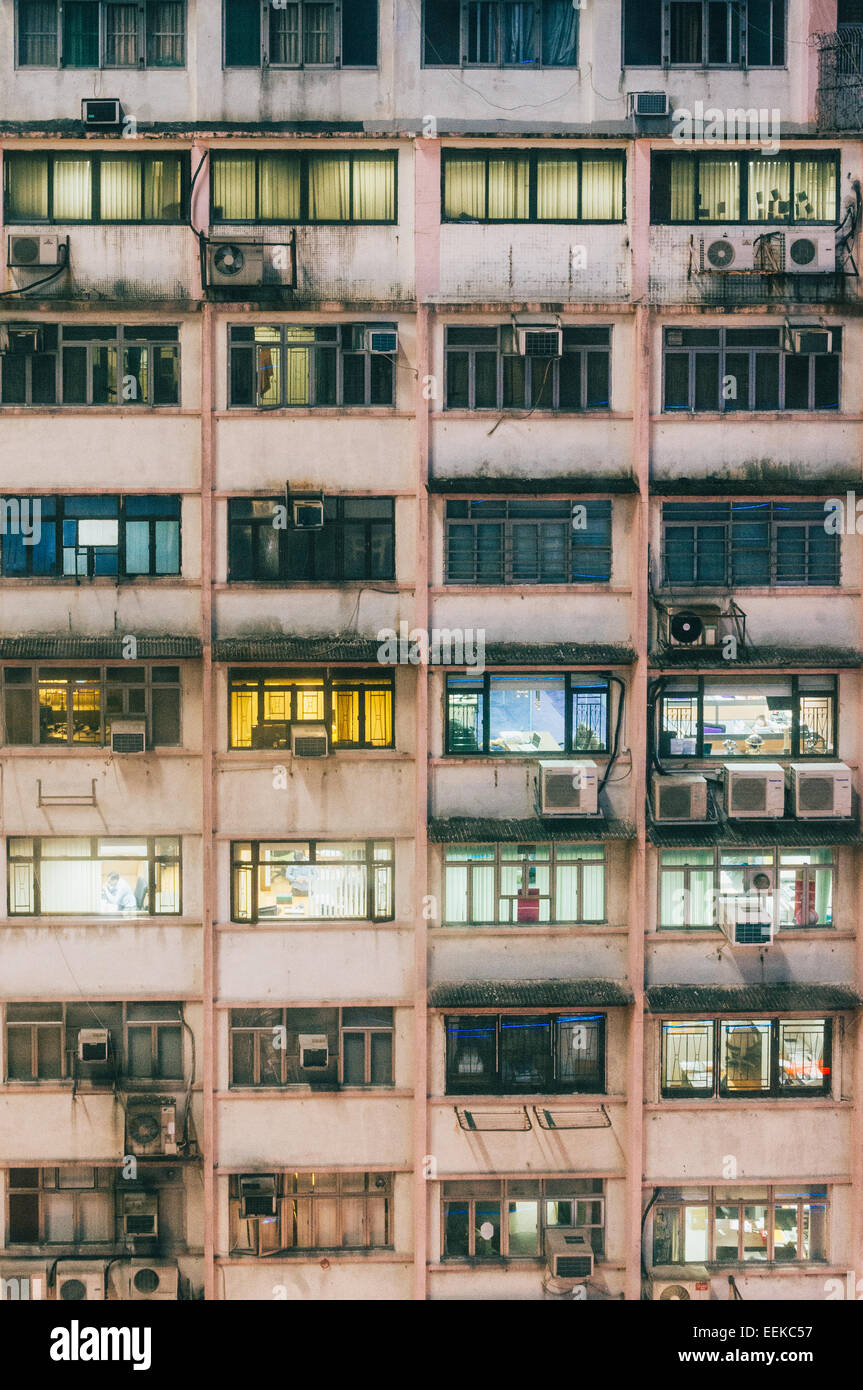Windows of housing building blocks in Kowloon of Hong Kong Stock Photo ...