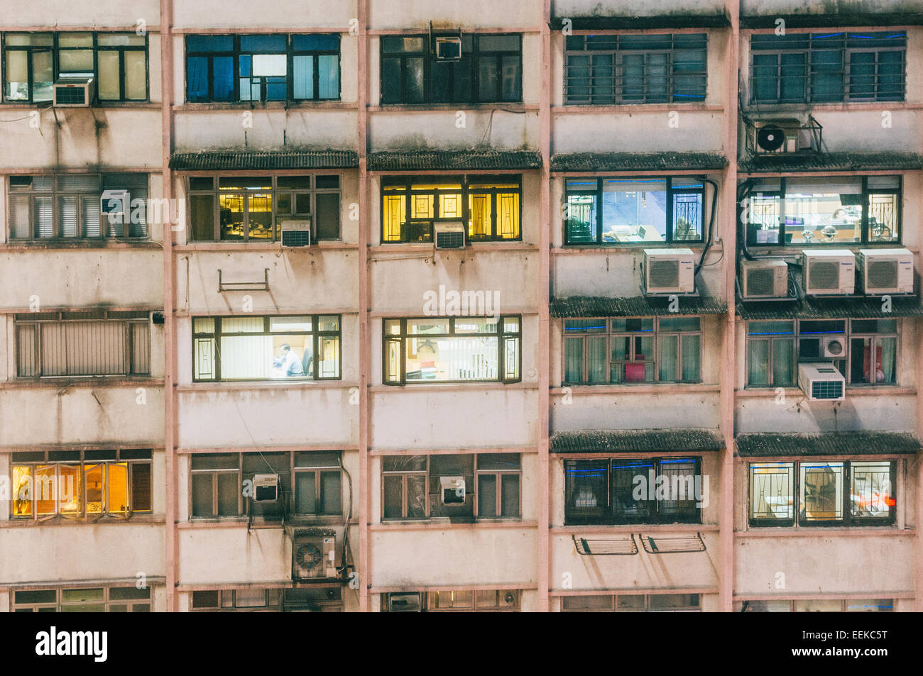 Windows of housing building blocks in Kowloon of Hong Kong Stock Photo ...
