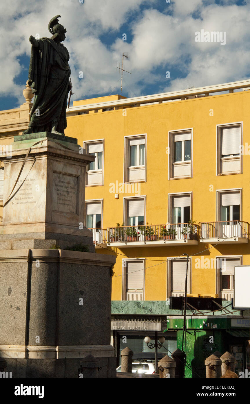 Foresight of Cagliari town, old statue of Carlo Felice, Sardinia, Italy ...