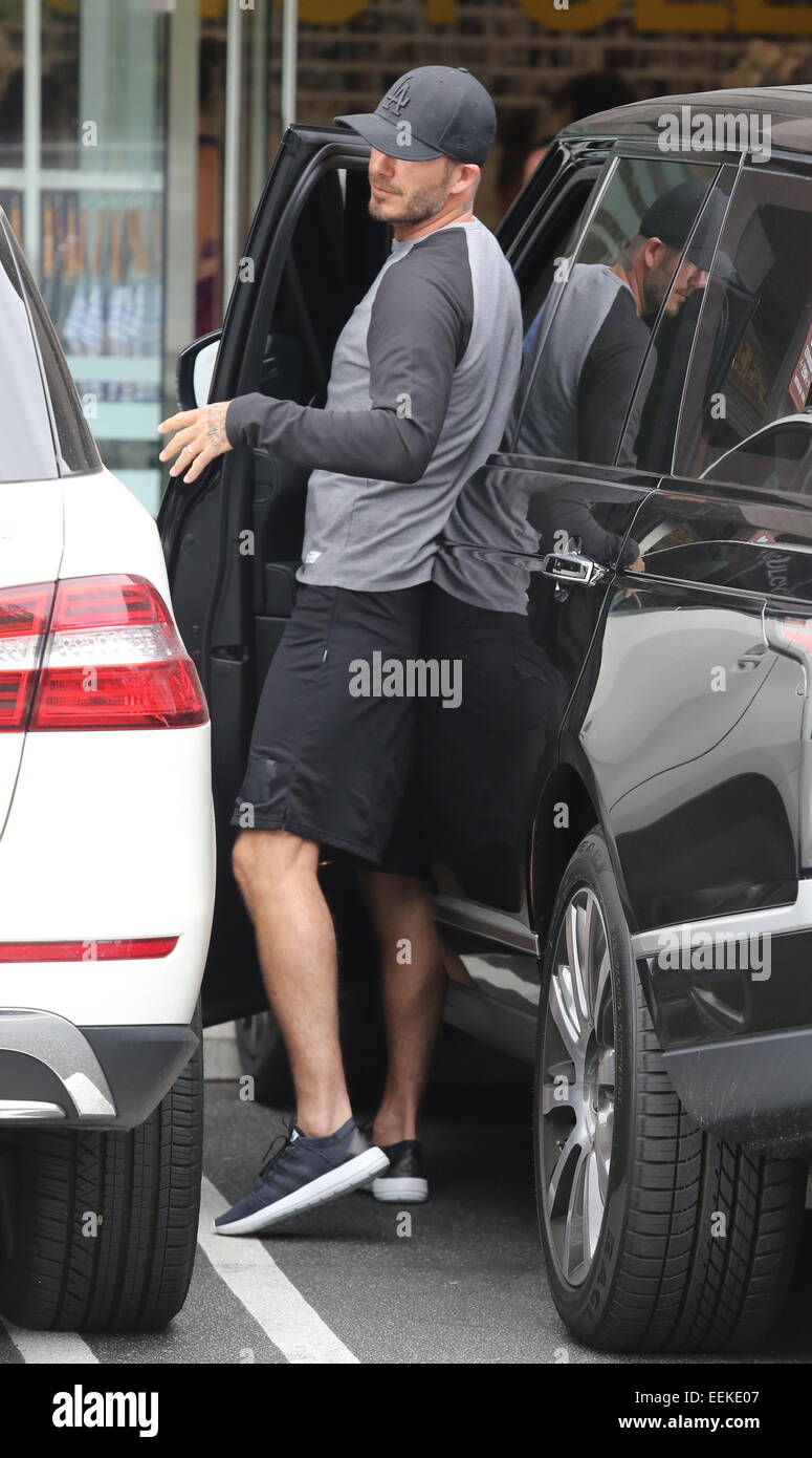 David Beckham arrives for his spinning class in Brentwood Featuring ...