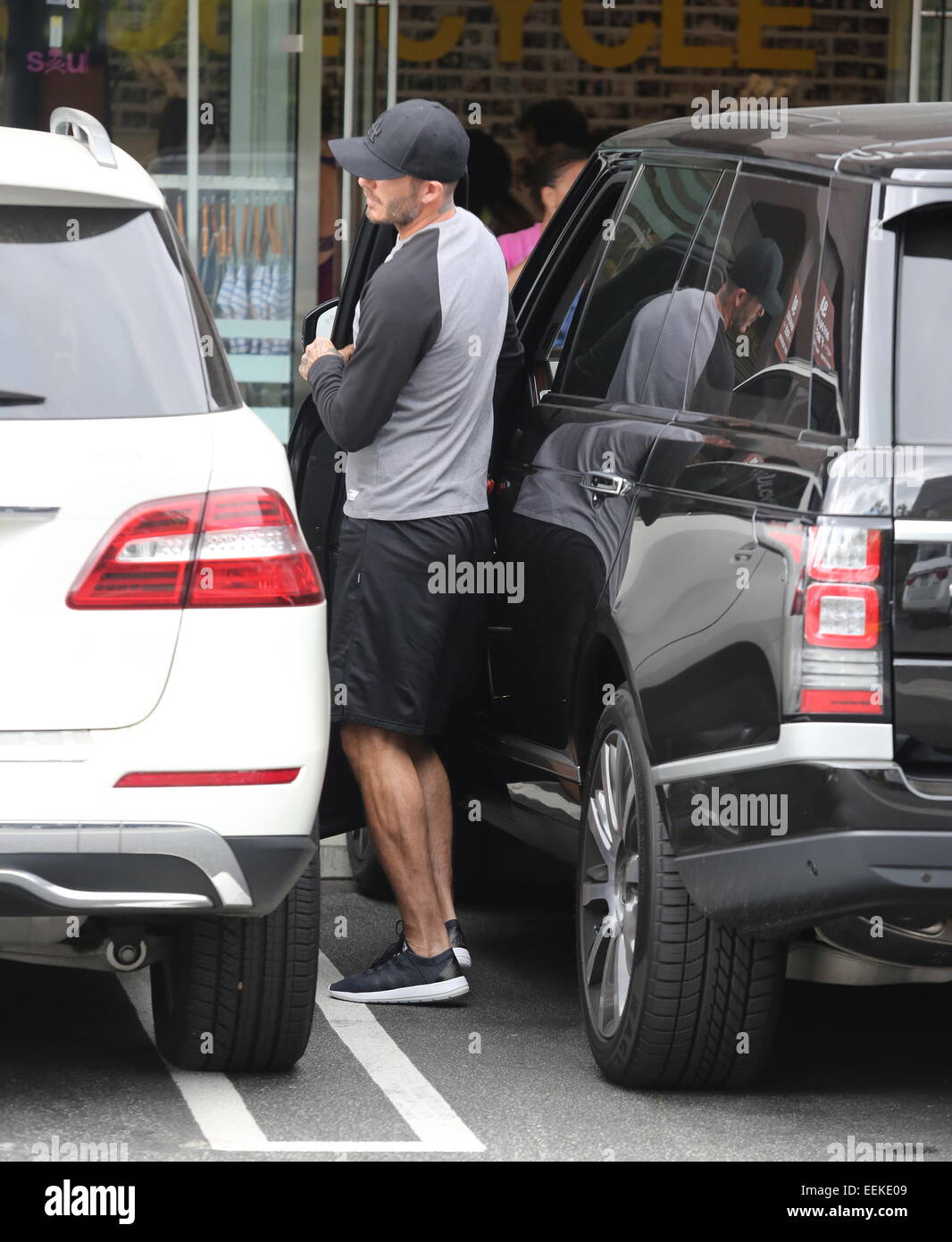 David Beckham arrives for his spinning class in Brentwood Featuring ...