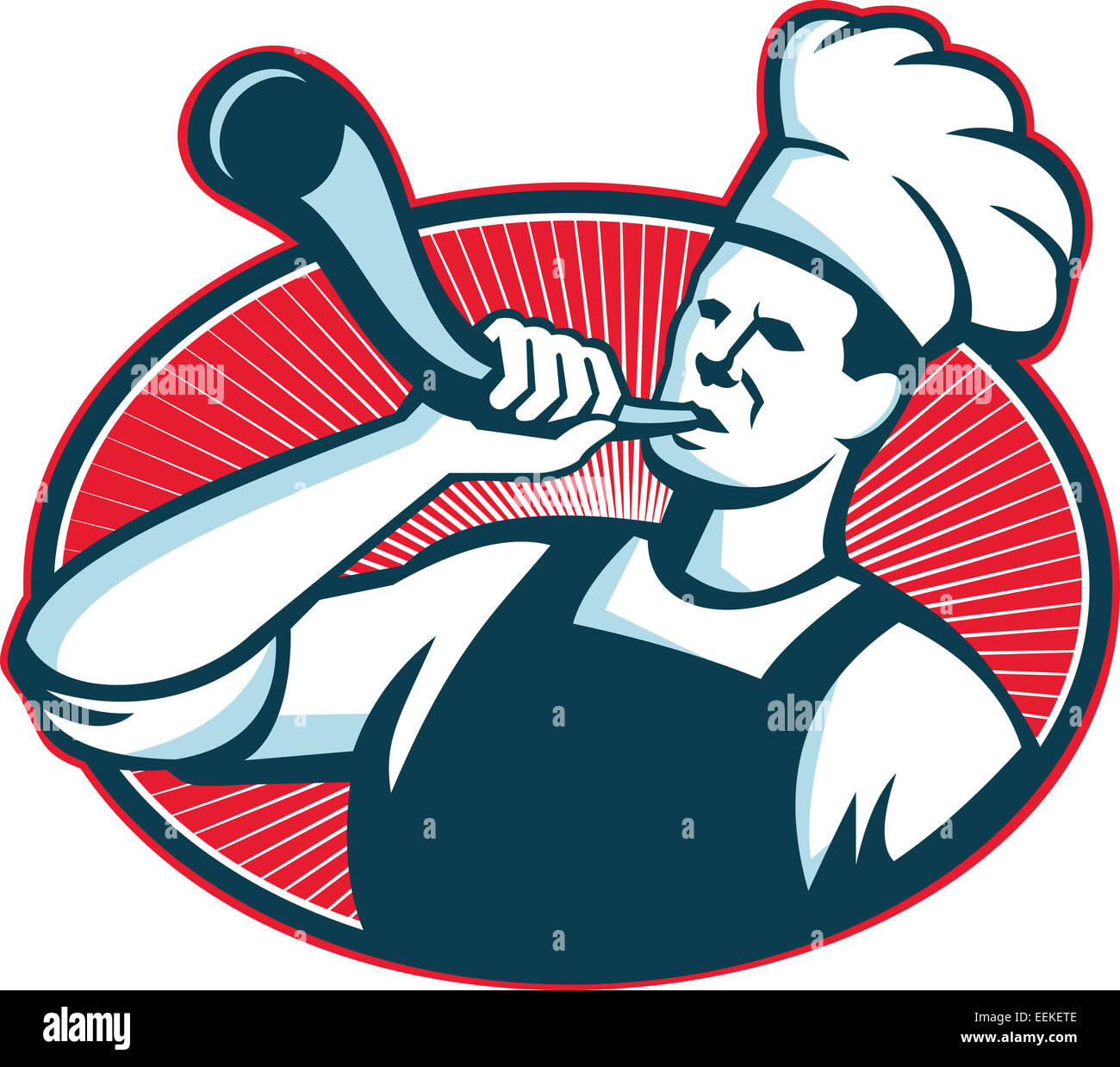 Illustration of a chef cook baker blowing a bullhorn blowhorn trumpet ...