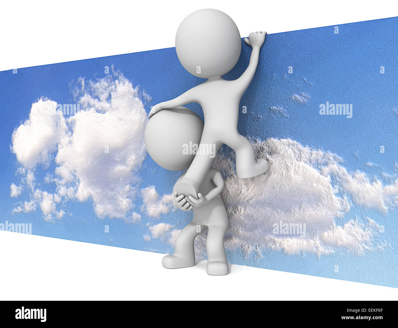 The dude 3D character x2 climbing abstract sky wall Stock Photo - Alamy