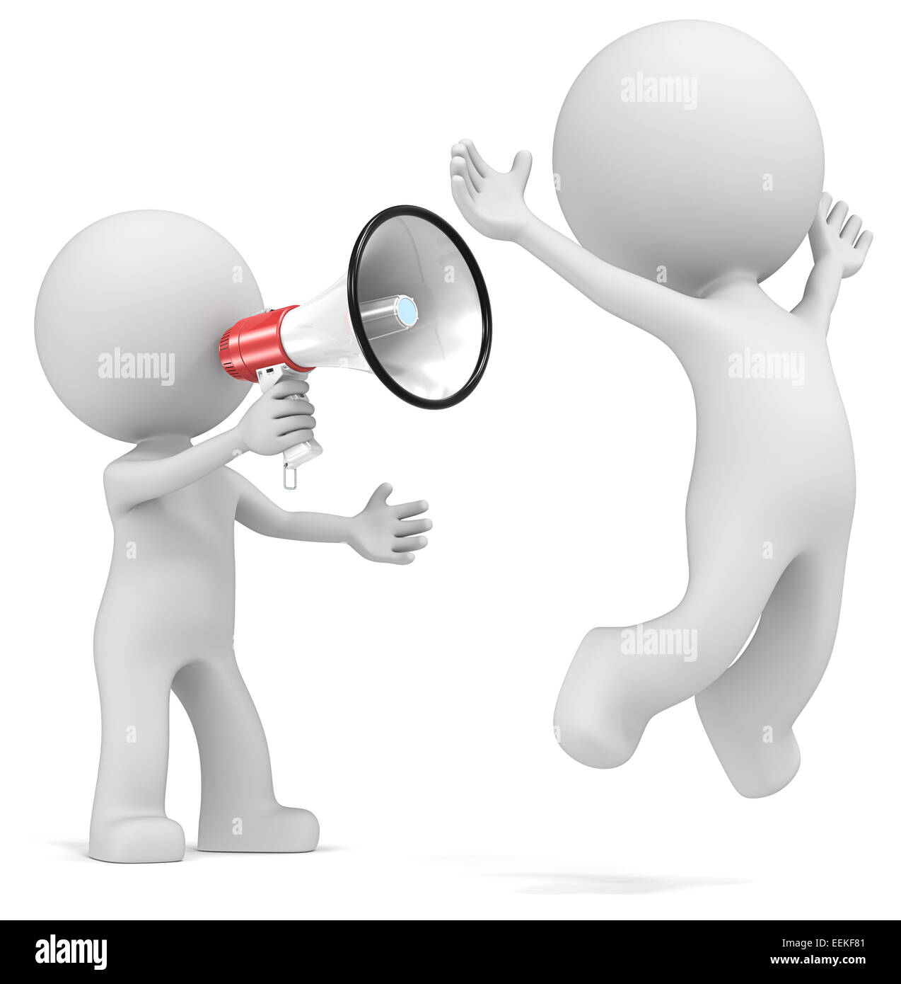 The dude 3D character shouting in Megaphone at colleague Stock Photo ...