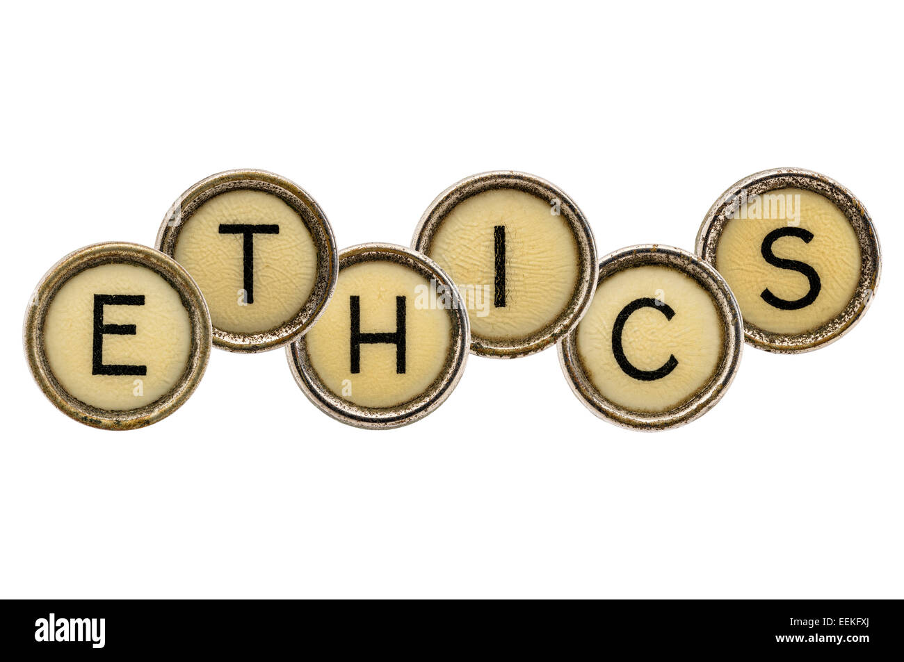ethics word in old round typewriter keys isolated on white Stock Photo ...