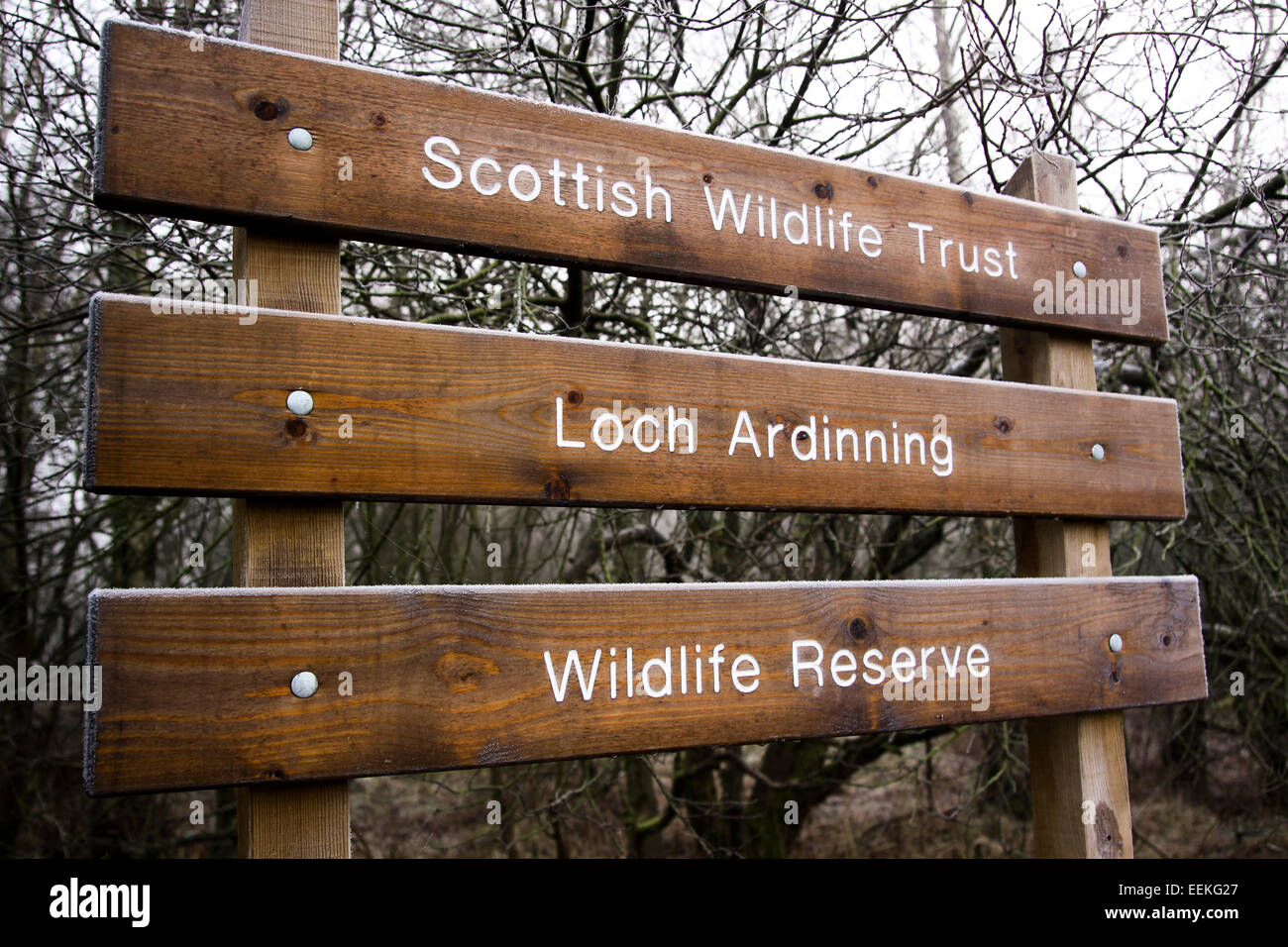 Sign at Scottish Wildlife Trust Loch Ardinning Reserve Stock Photo - Alamy