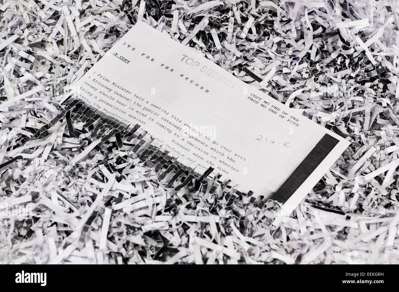 Half shredded "Top Secret" classified correspondence minuting a meeting ...