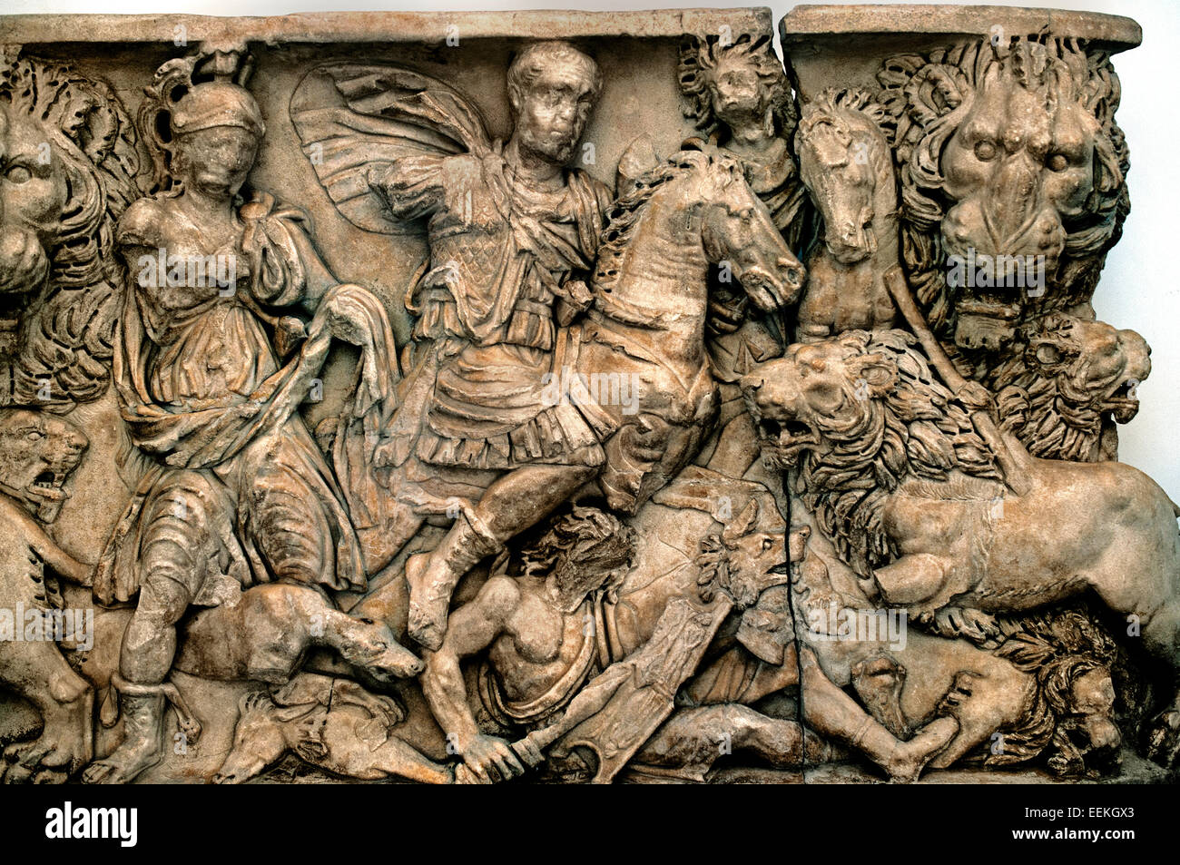 Roman Sarcophagus depicting a hunting scene with lions III Century ...
