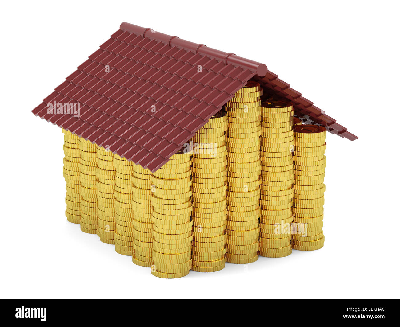 3d render of golden coins house isolated on white background Stock ...