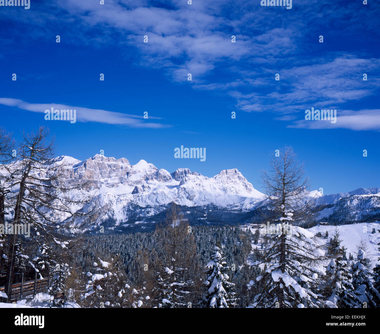 Massive limestone cliffs Alpe di Fanes from Corvara, Dolomites, Alta ...