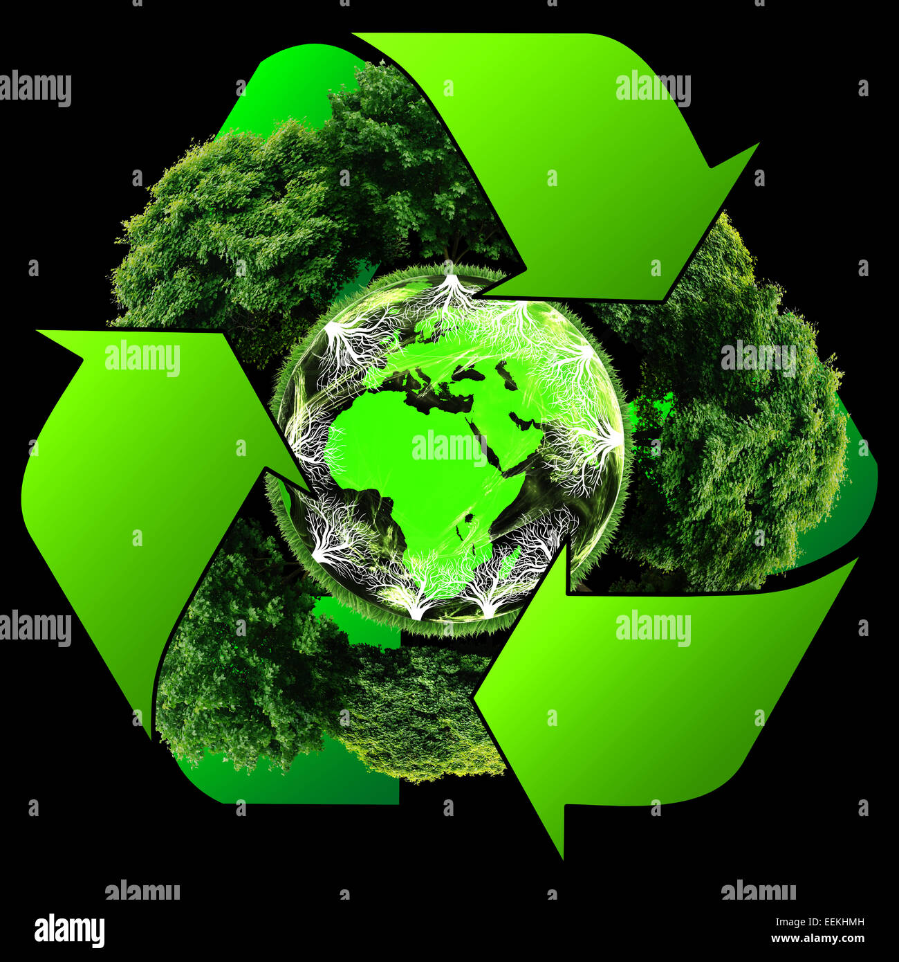 Recycle logo with tree and earth. Eco globe with recycle signs Stock ...