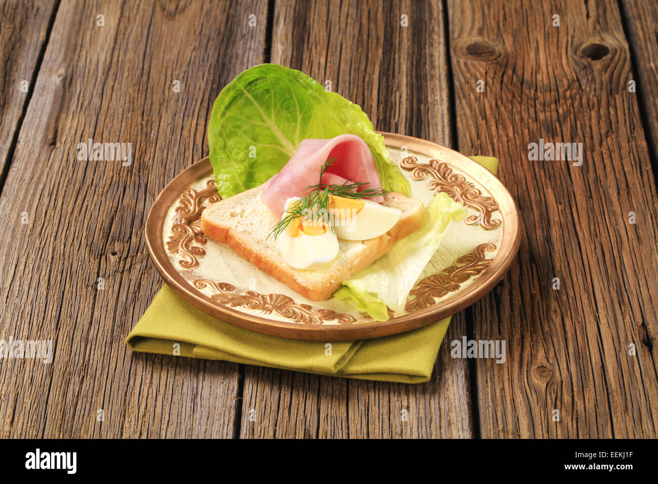 White bread with boiled egg and ham Stock Photo - Alamy
