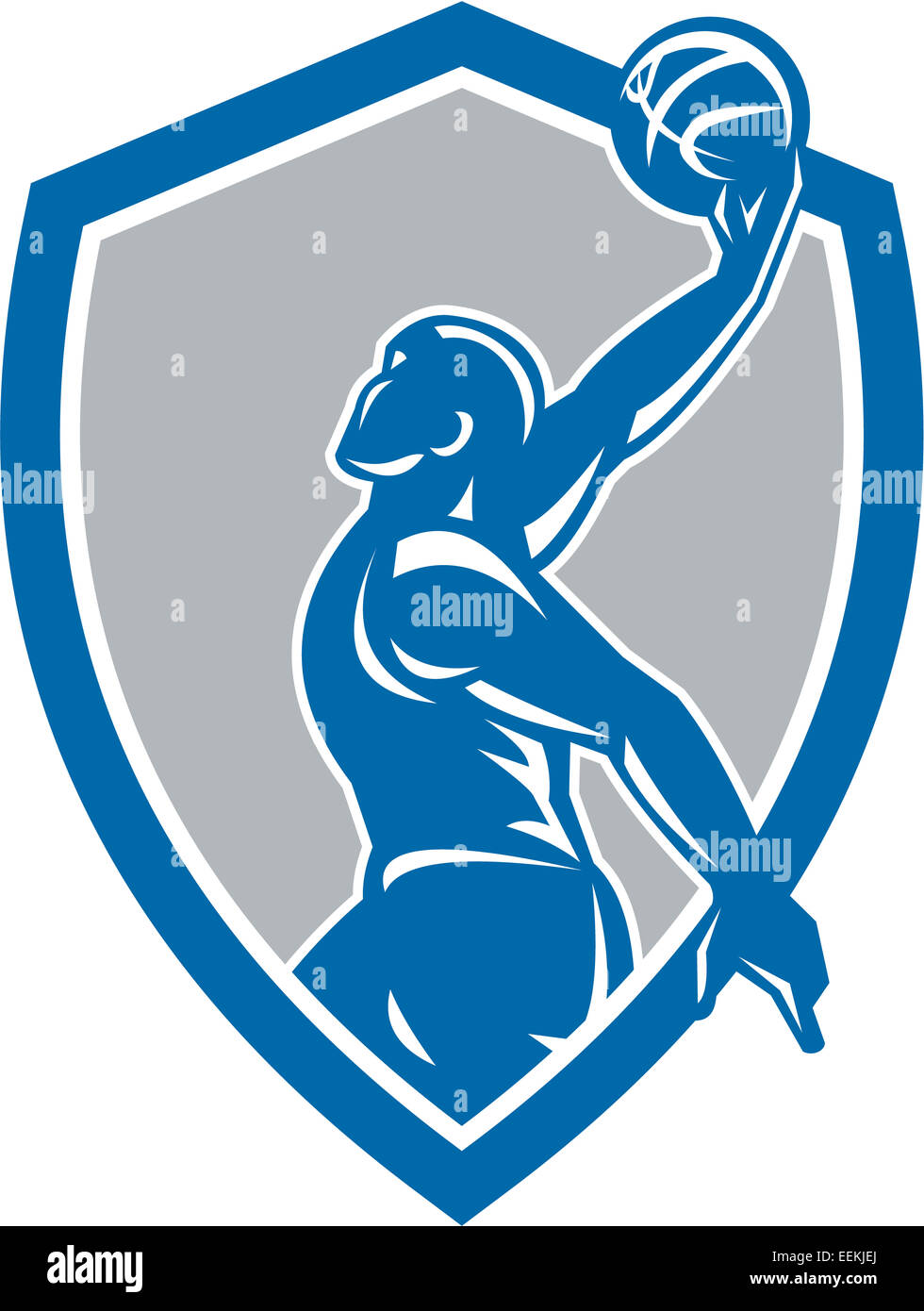 Illustration of a basketball player arm stretched dunking ball set ...