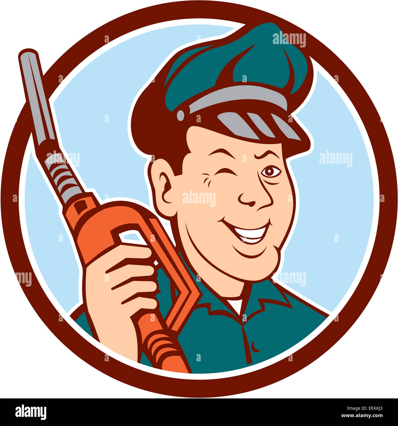 Illustration of gas gasoline fuel attendant worker winking smiling ...