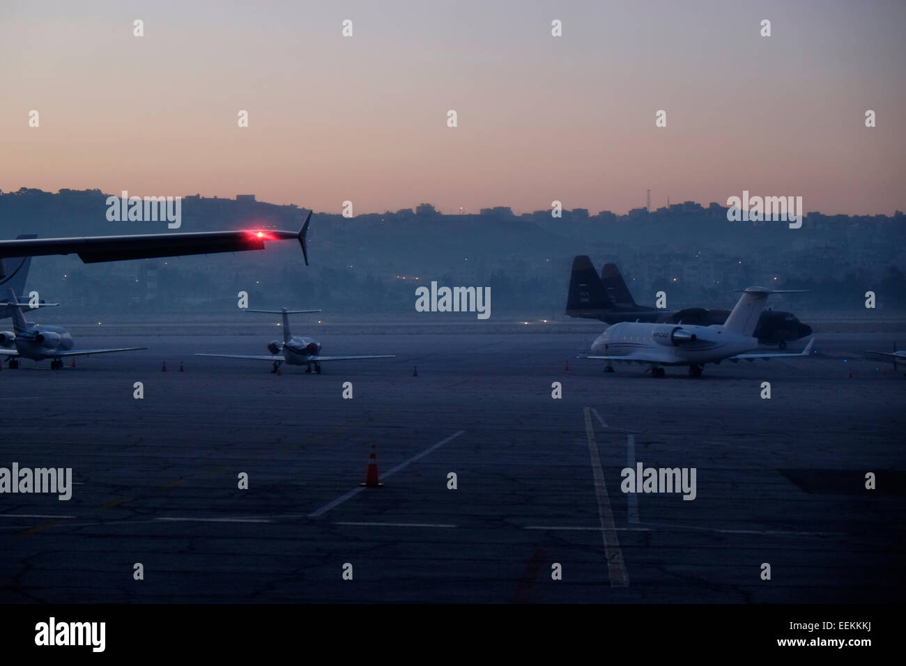 Airplanes parked at the tarmac of Marka International Airport, an ...