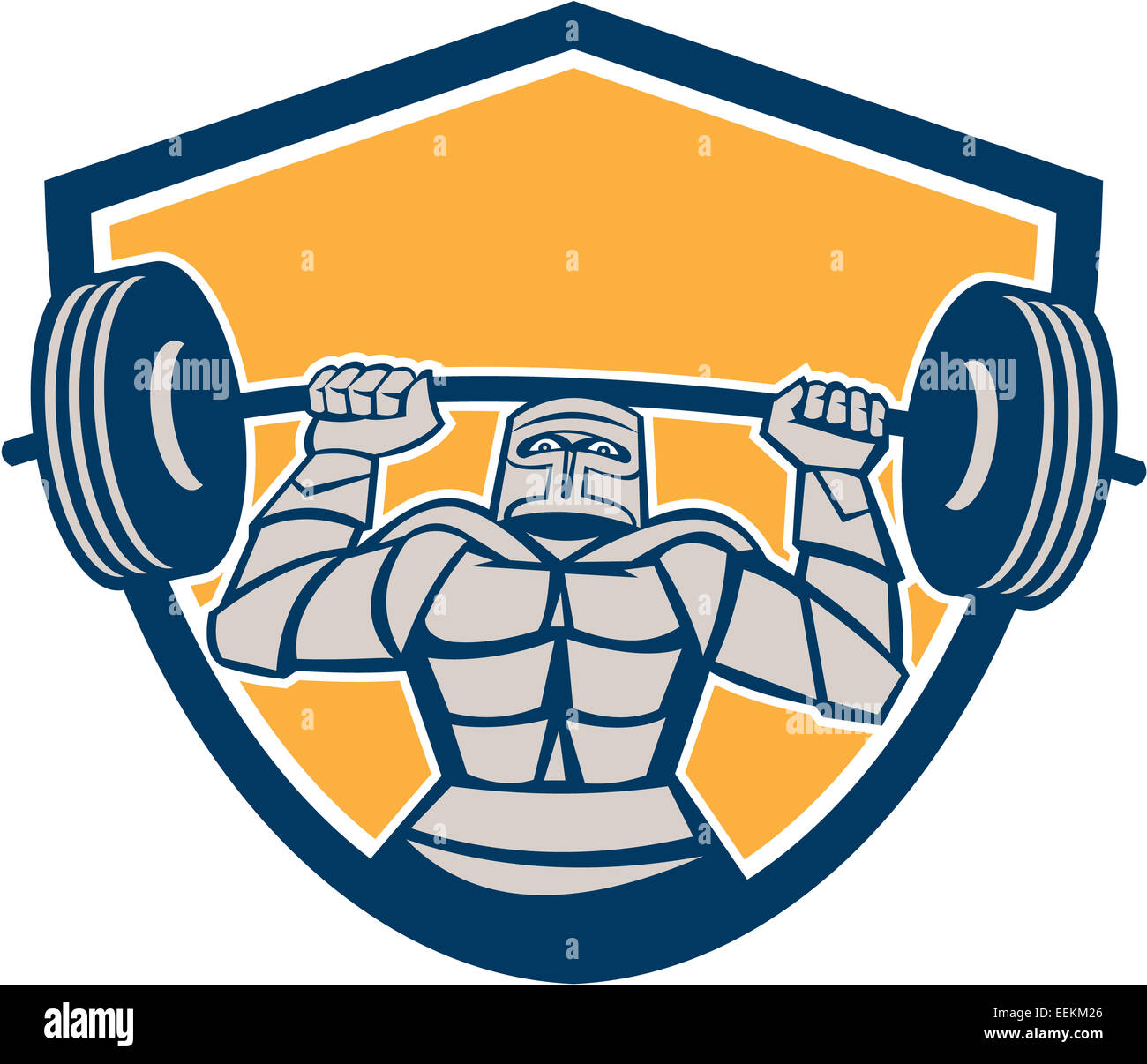 Illustration of knight in full armor lifting barbell weights set inside ...