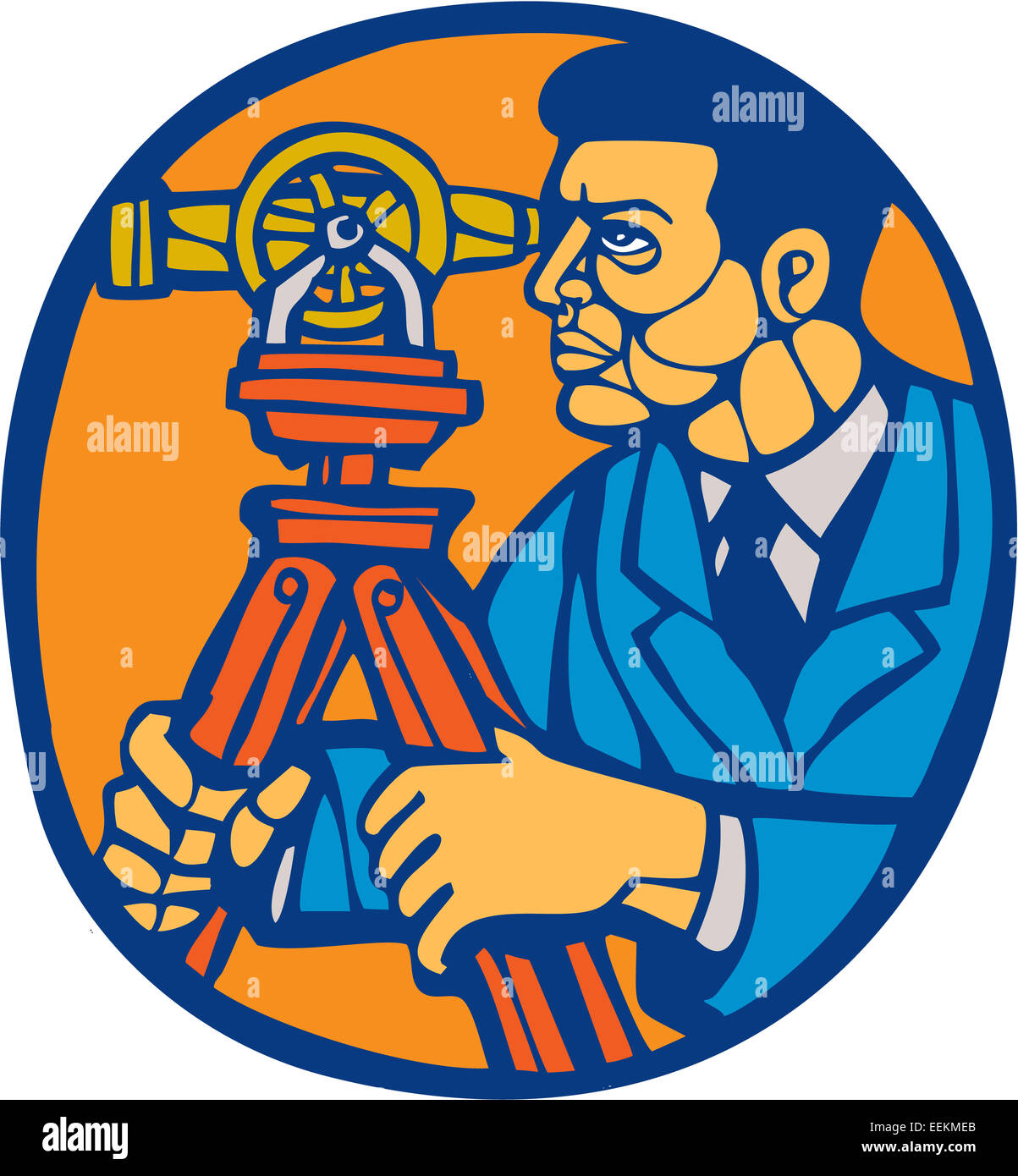Illustration of a surveyor geodetic engineer with theodolite instrument ...