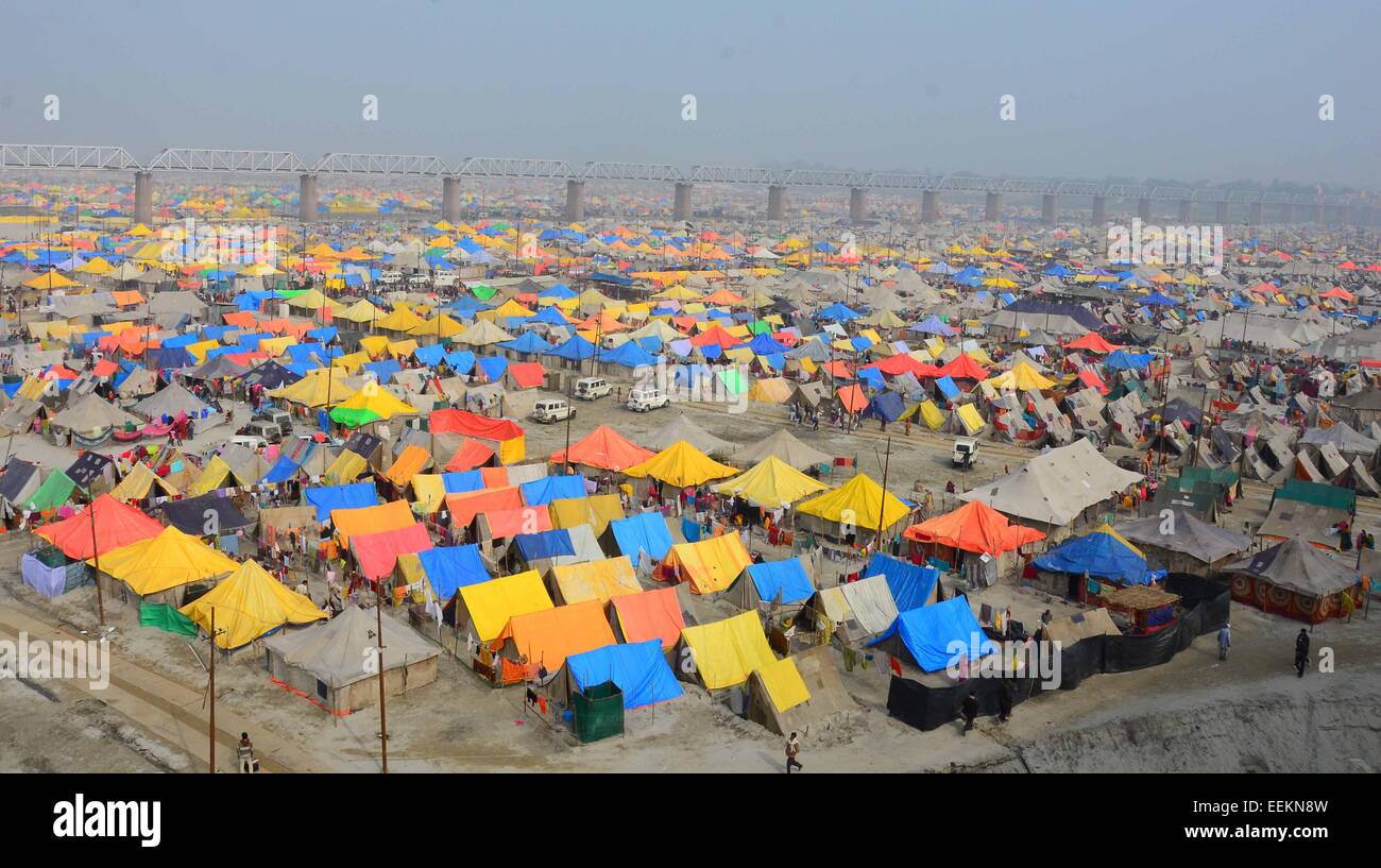 Sangam, India. 19th Jan, 2015. View of tents installed by devotees at ...