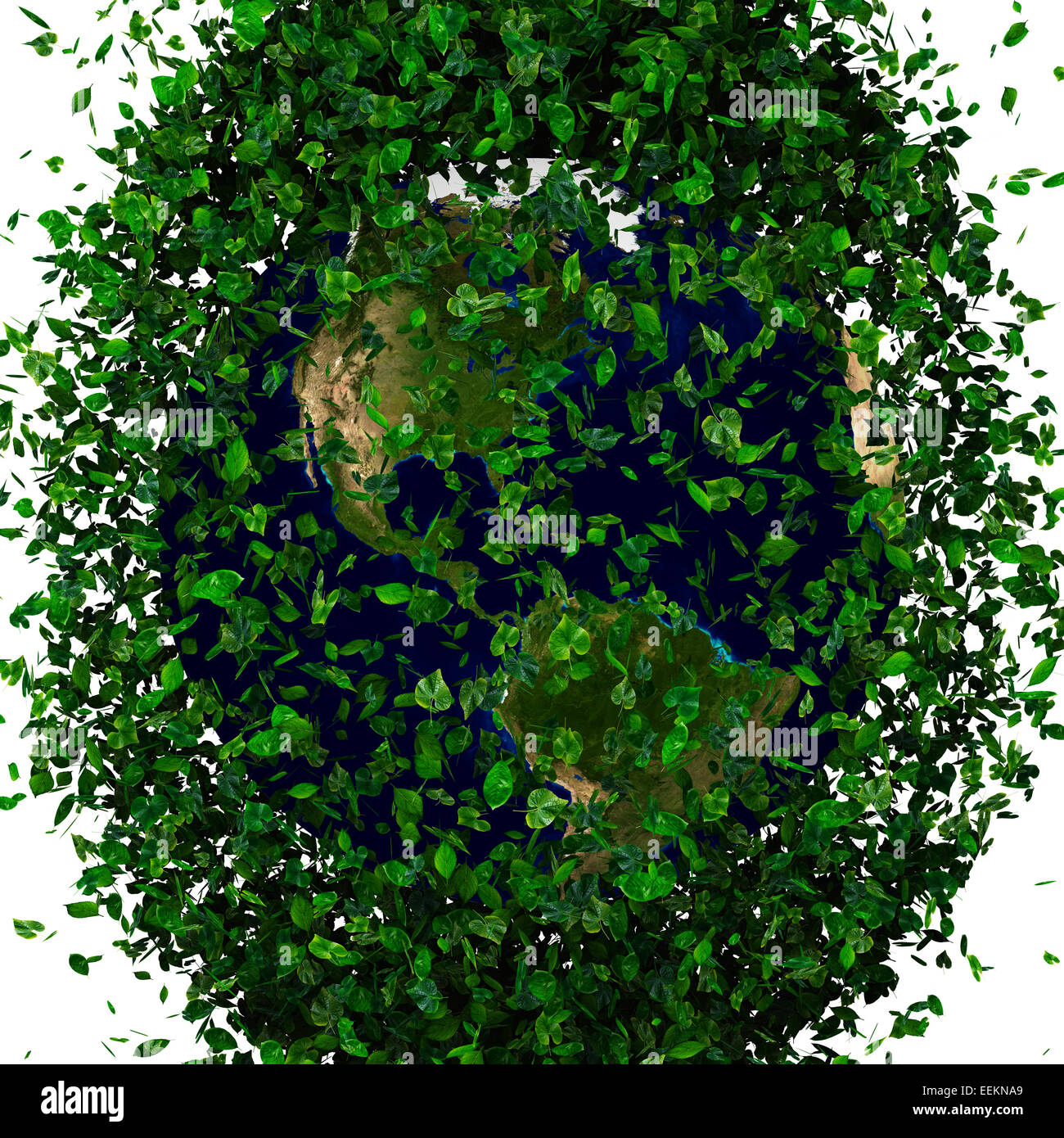 Planet earth covered with the leaves. Eco globe Stock Photo - Alamy