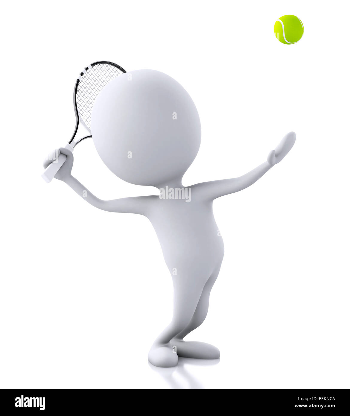 white people with tennis racket and ball. Isolated white background. 3d ...