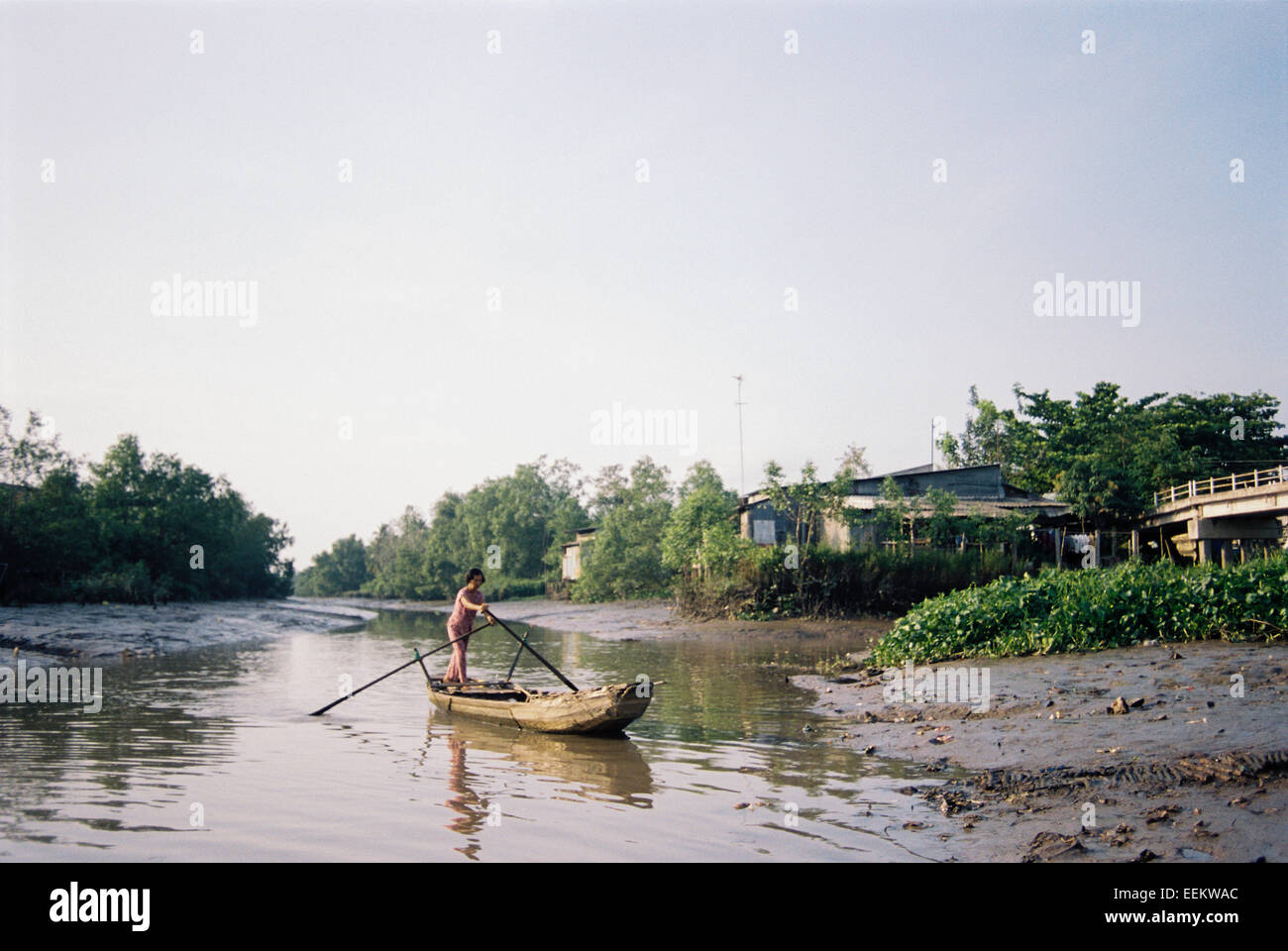 Female ferry worker on Mekong river tributary, Mekong Delta Stock Photo ...