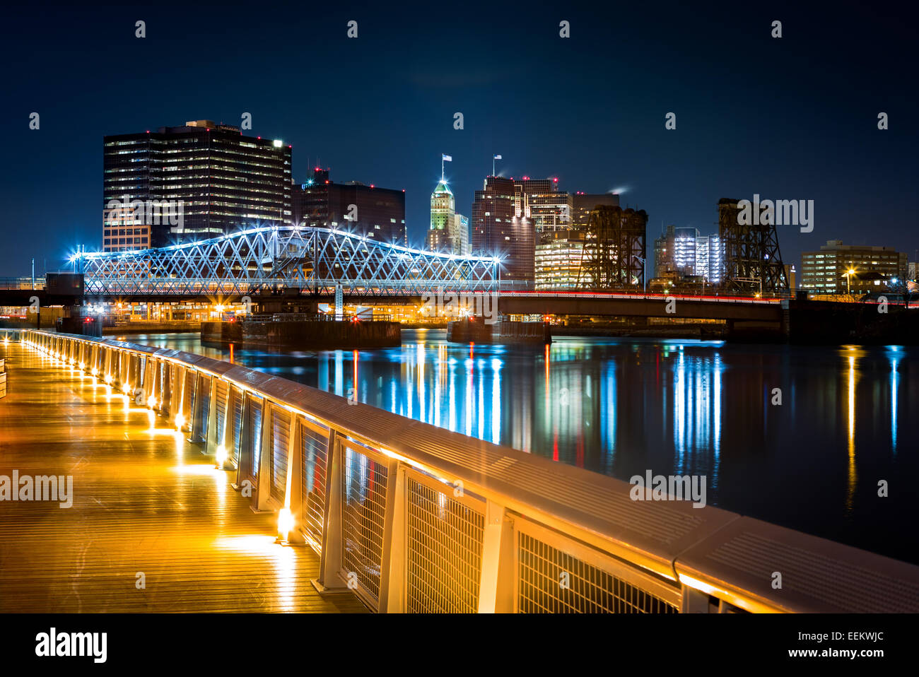 Newark, NJ cityscape by night, viewed from Riverbank park. Jackson ...