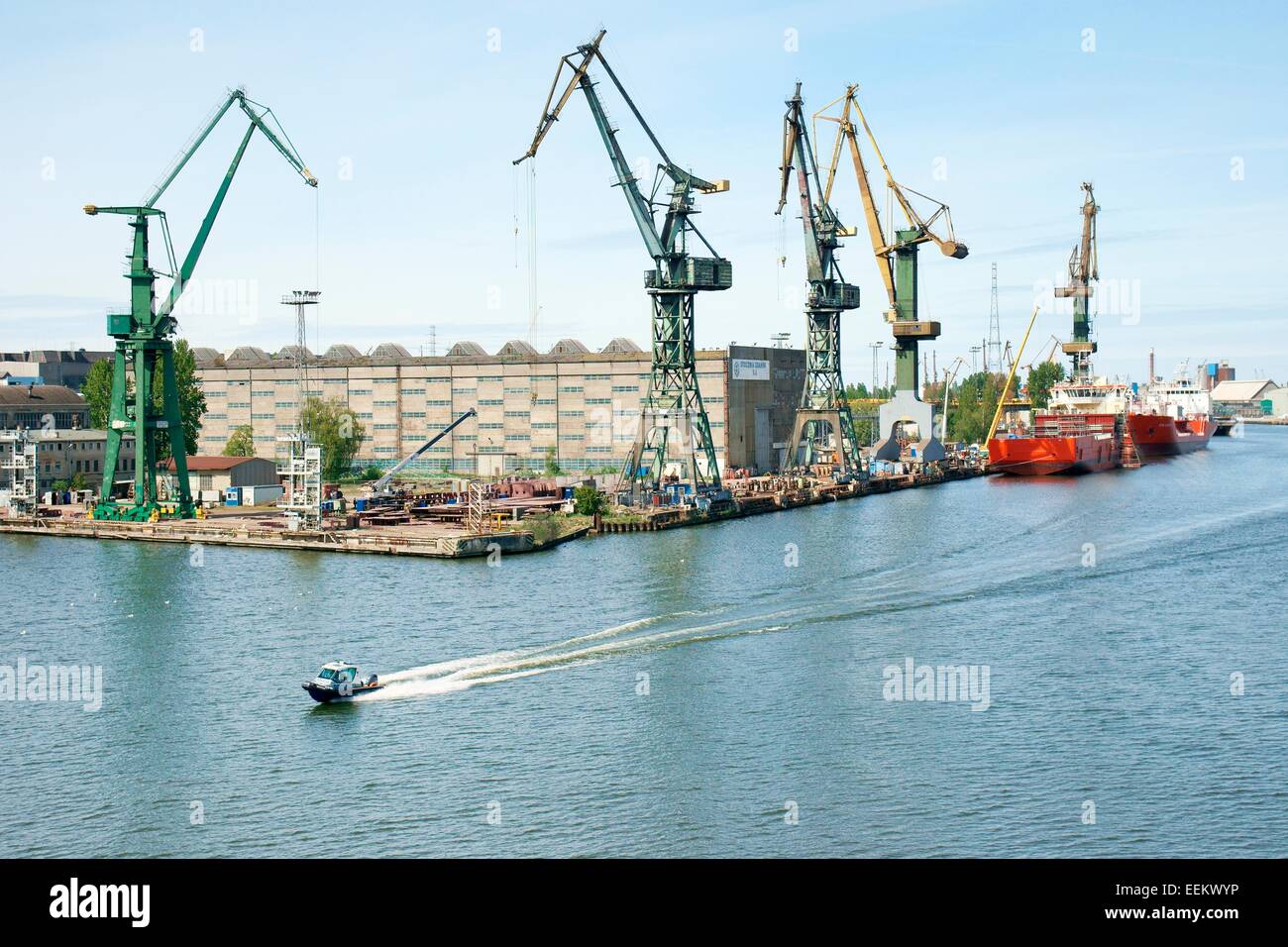 Gdansk Poland. Port dock facilities and warehouses of Stocznia Gdansk S ...