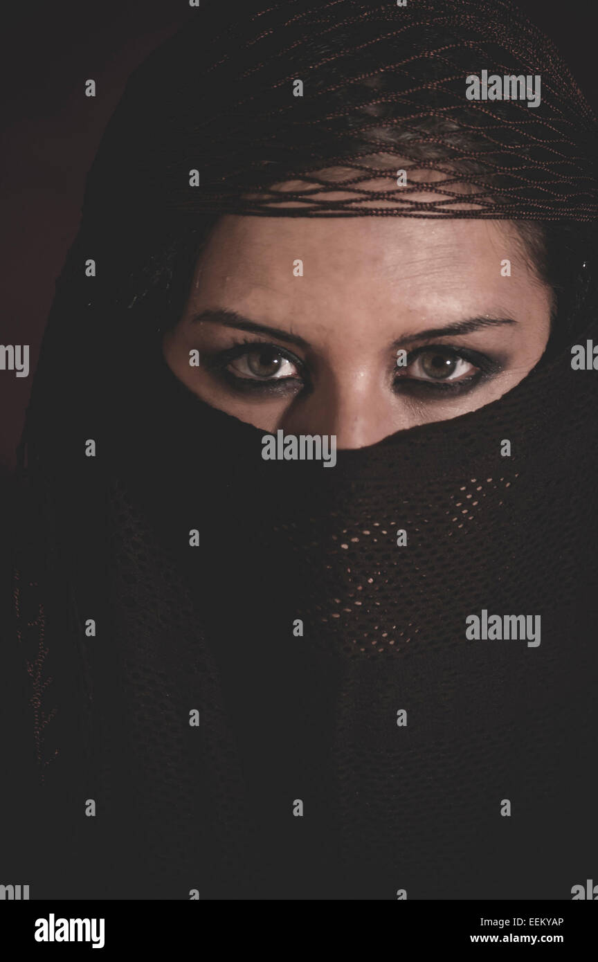 woman in traditional Islamic veil, burka, beautiful and deep look Stock ...