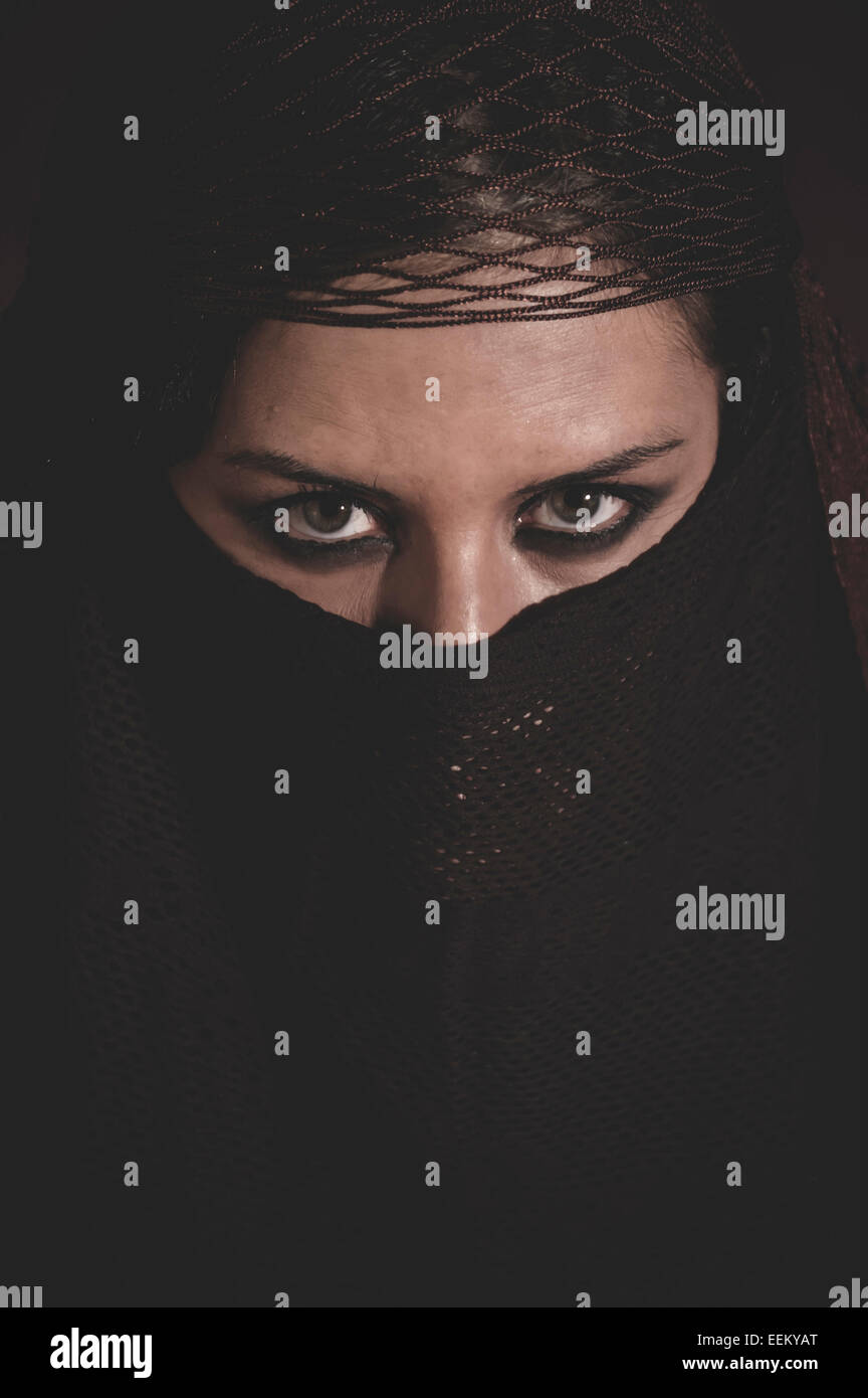 woman in traditional Islamic veil, burka, beautiful and deep look Stock ...