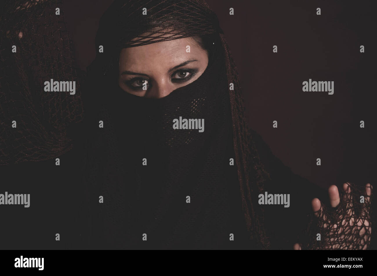 woman in traditional Islamic veil, burka, beautiful and deep look Stock ...