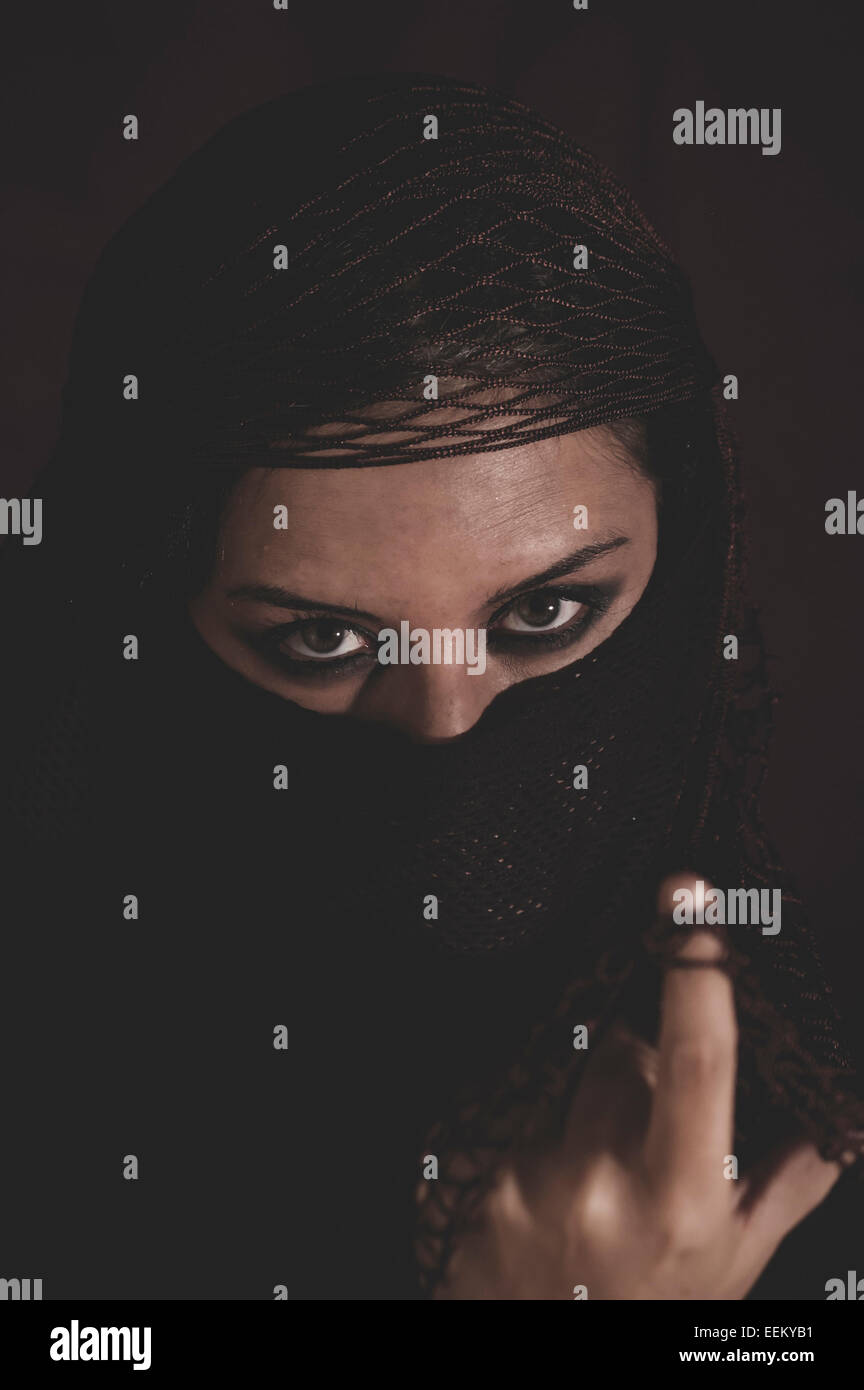 woman in traditional Islamic veil, burka, beautiful and deep look Stock ...